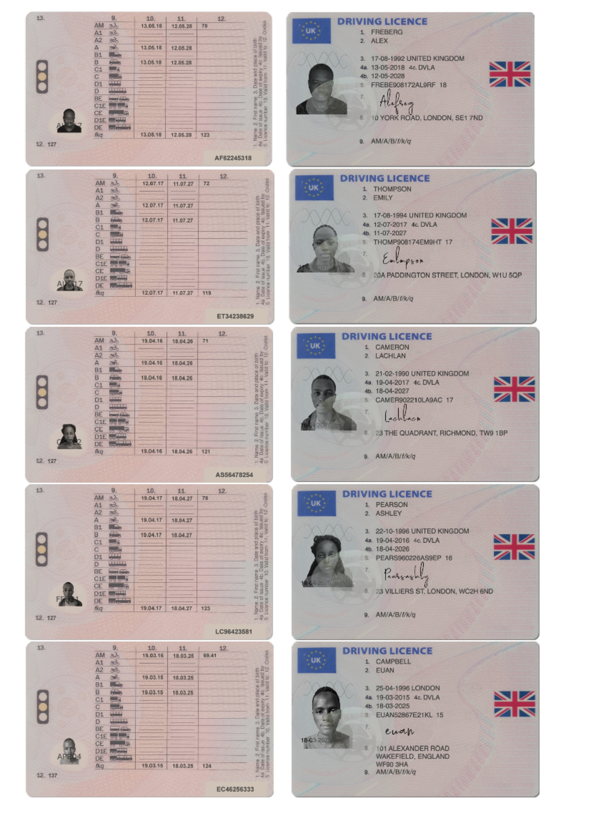 Cards - helpful notes - 13. 9. 10. 11. 12. DRIVING LICENCE AM as 13.05 ...