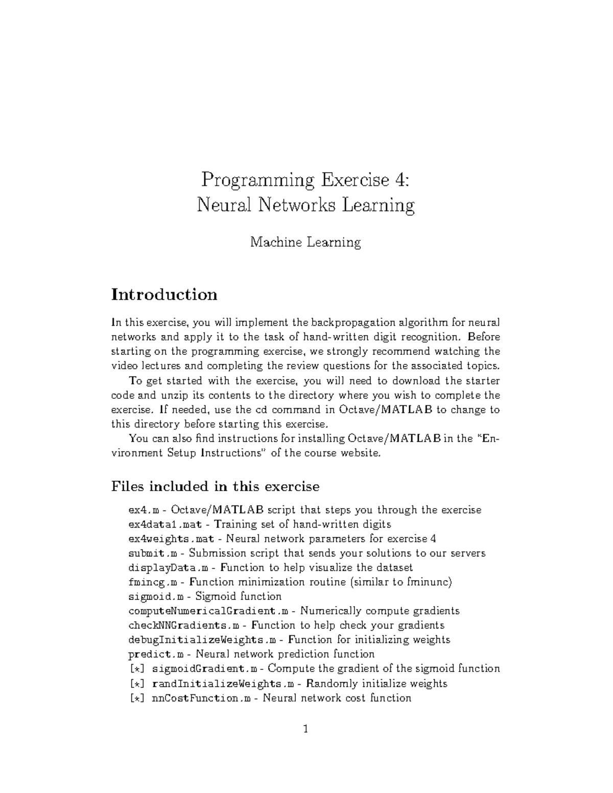 Ex4 - Material about the subject - Programming Exercise 4: Neural Networks Learning Machine ...