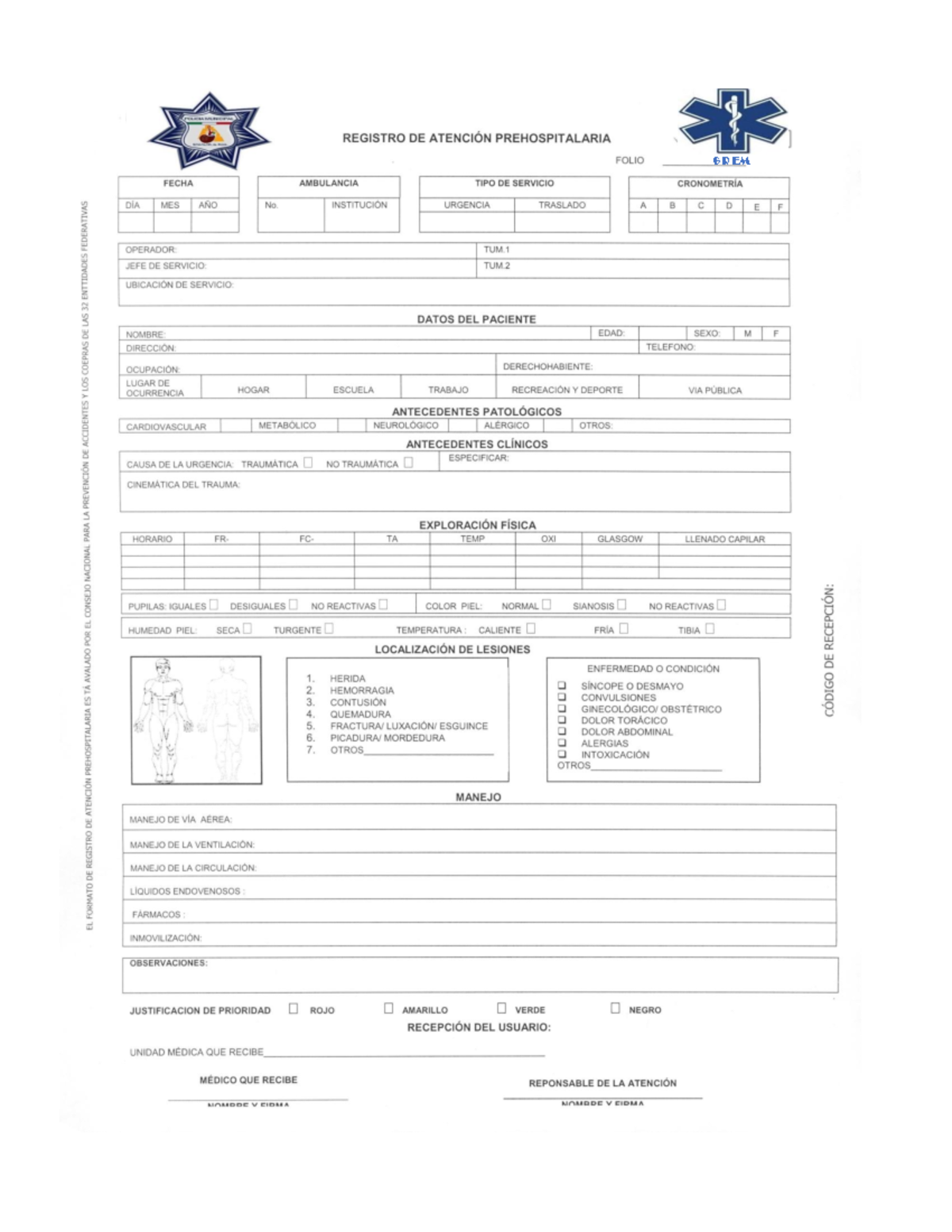 Formato de atencion prehospitalario - Terapia Física en Adulto mayor - GREM - Studocu