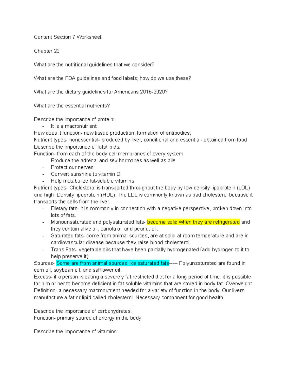 Content Section 7 Worksheet - fundamentals - Content Section 7 ...