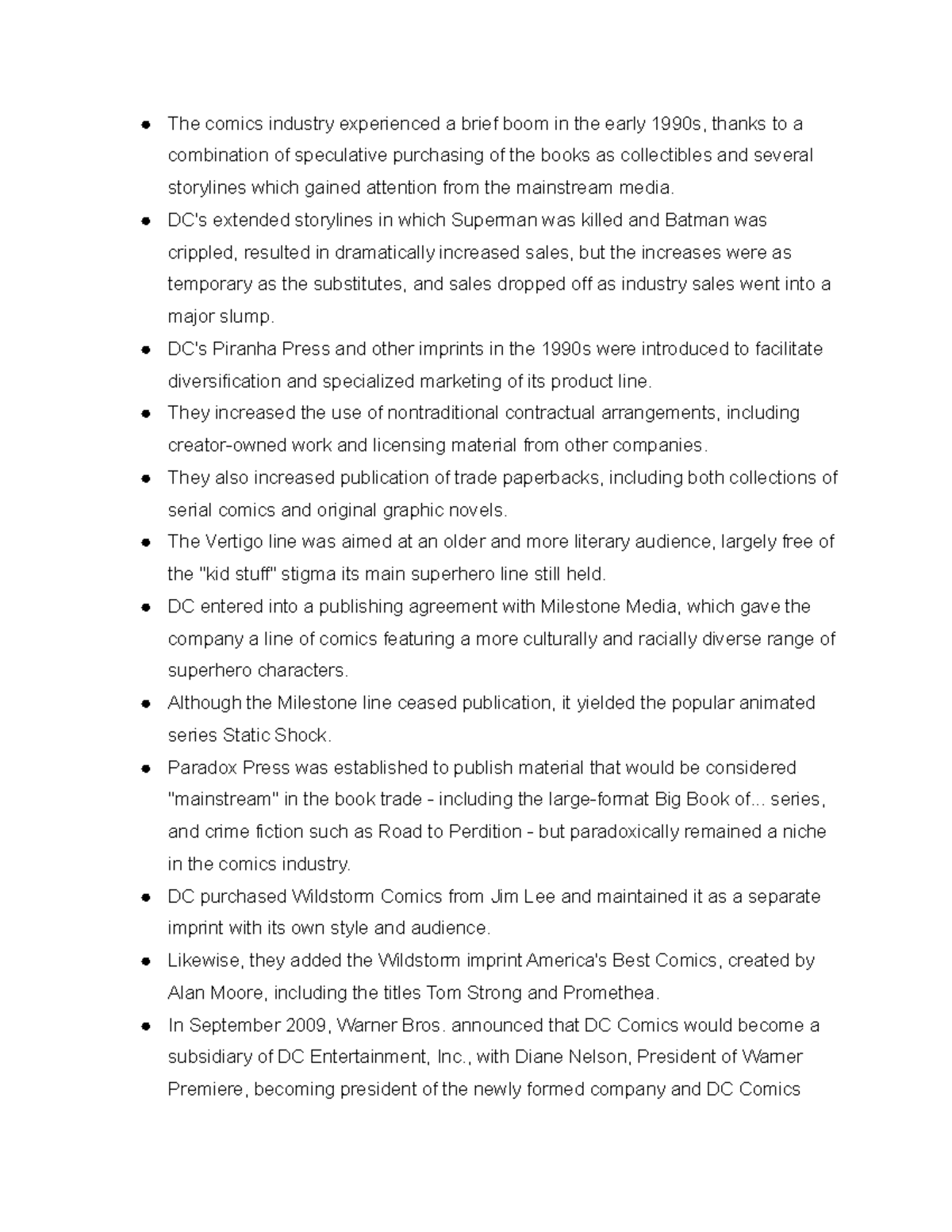 DC 90s and 2000 s - lecture notes from class - The comics industry ...