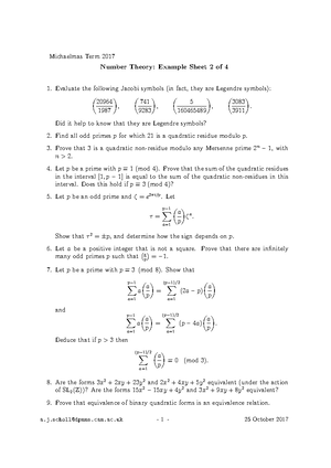 Number Theory 2017-2018 Example Sheet 3 - Michaelmas Term 2017 Number ...