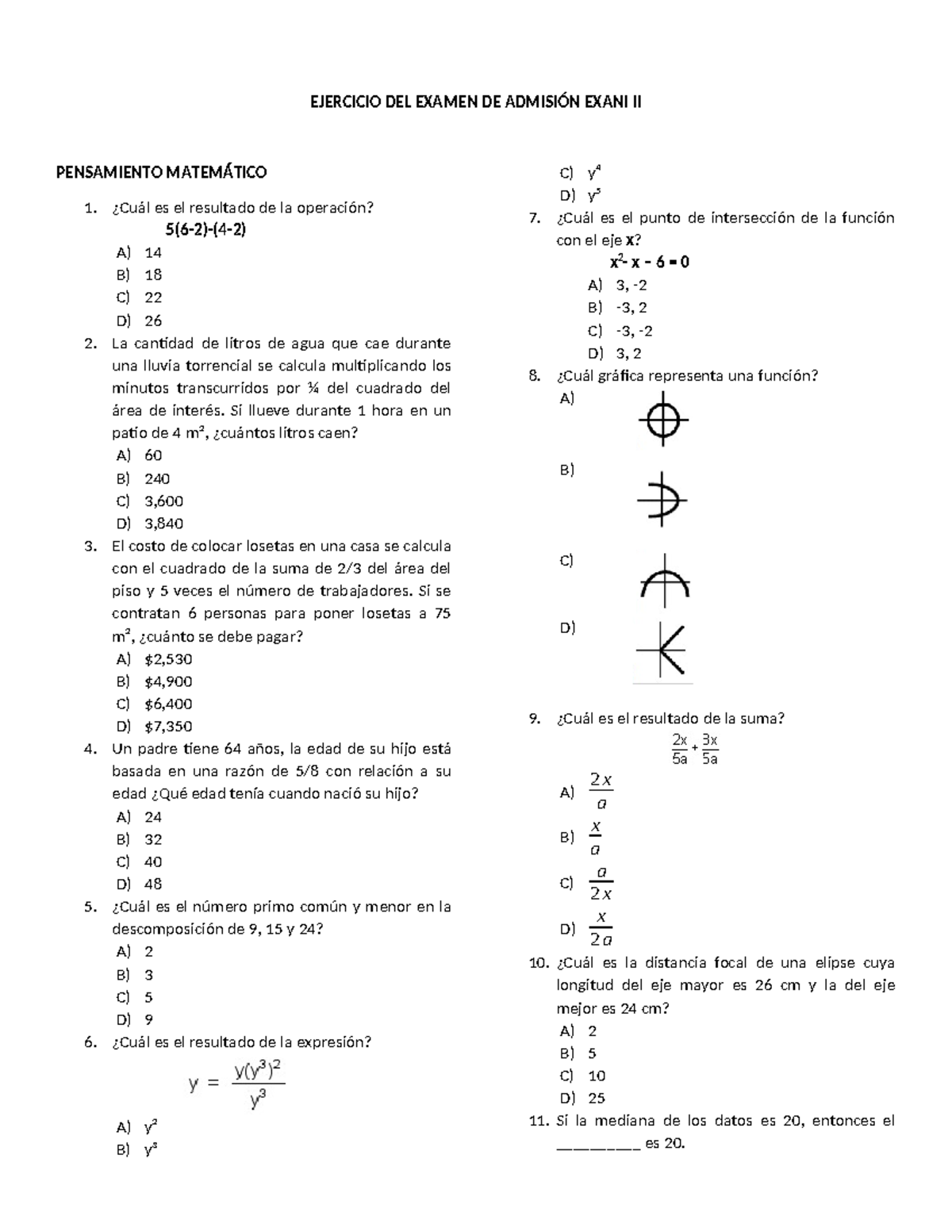 1ER. Ensayo Exani II- Conalep - EJERCICIO DEL EXAMEN DE ADMISIÓN EXANI ...