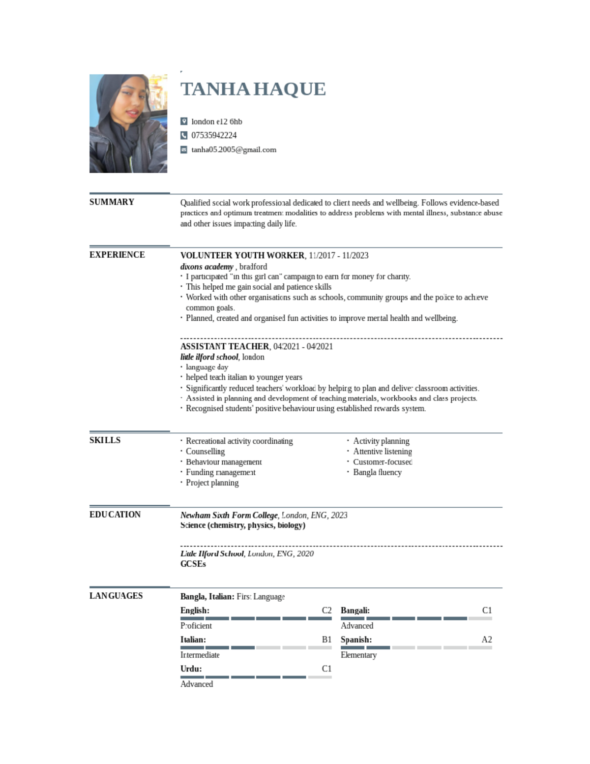 Cv tanha - cv upload - Studocu