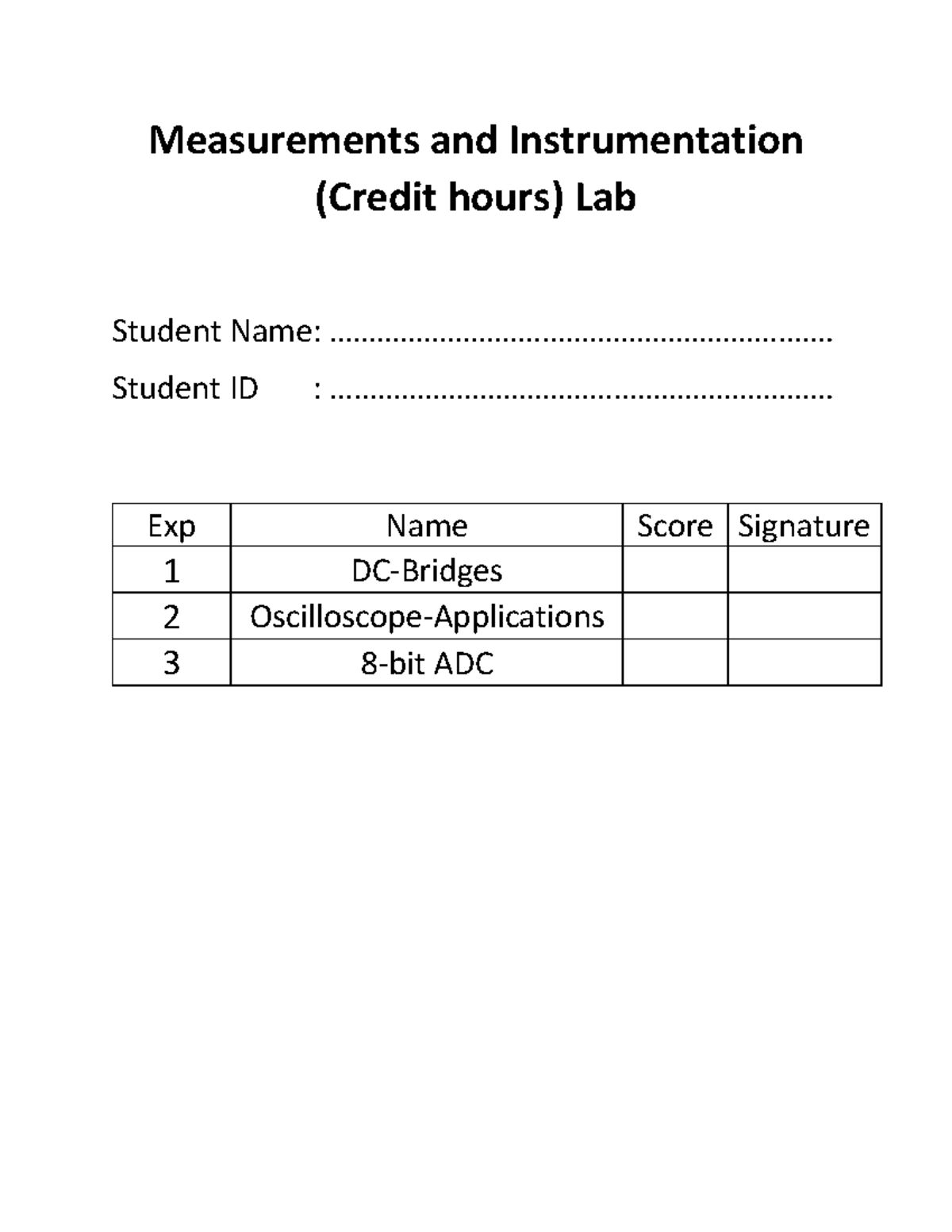 Measure Lab - Measurements and Instrumentation (Credit hours) Lab Student Name: - Studocu