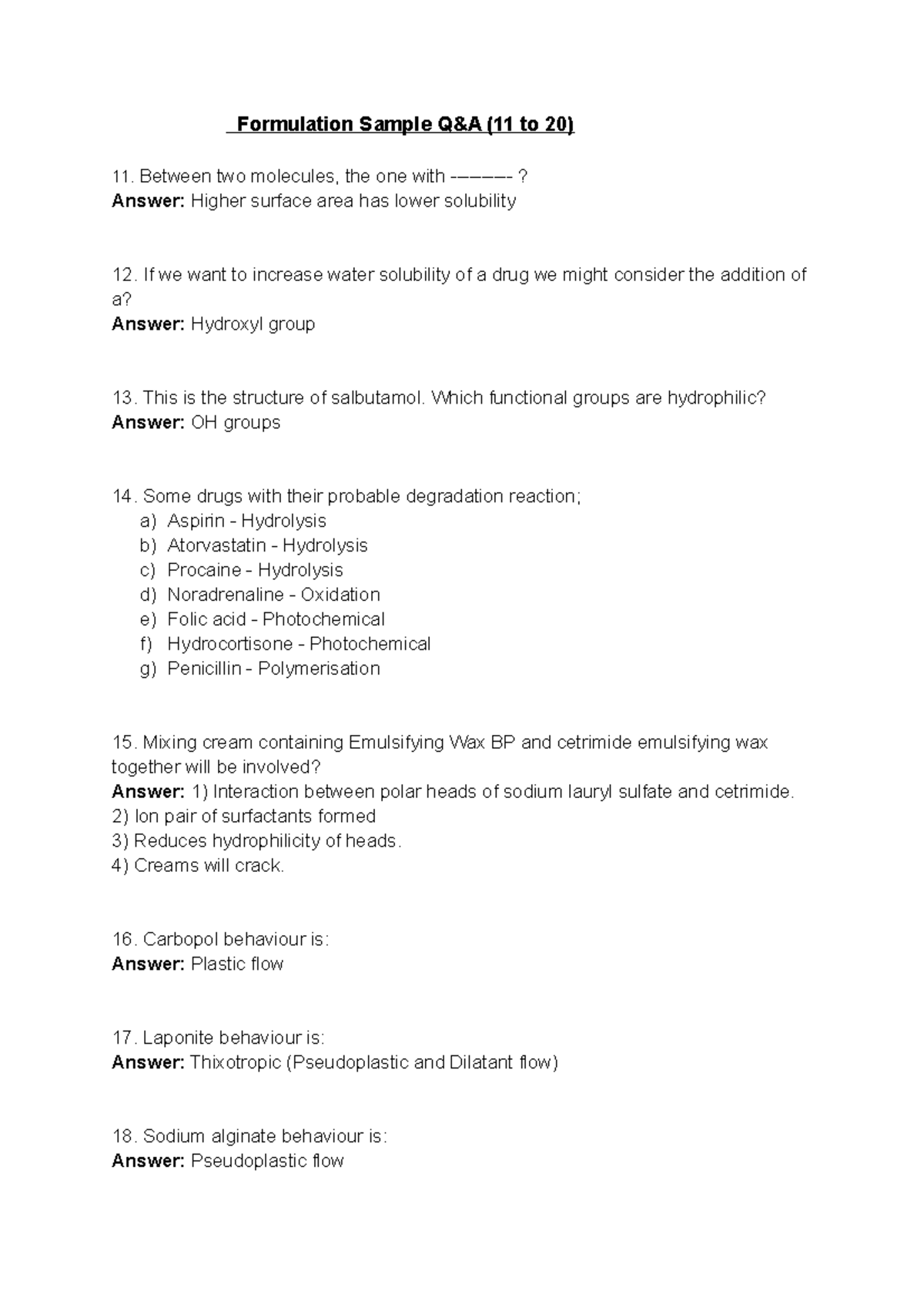 Formulation Sample Q&A (11 to 20) - Formulation Sample Q&A (11 to 20 ...