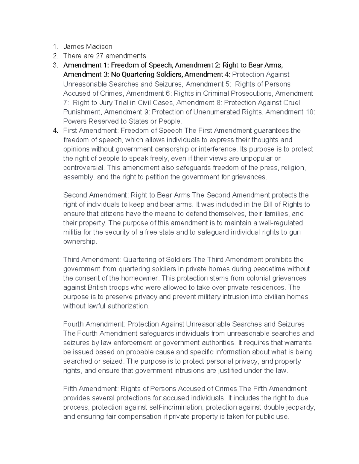 Bill of Rights Activity - James Madison There are 27 amendments ...