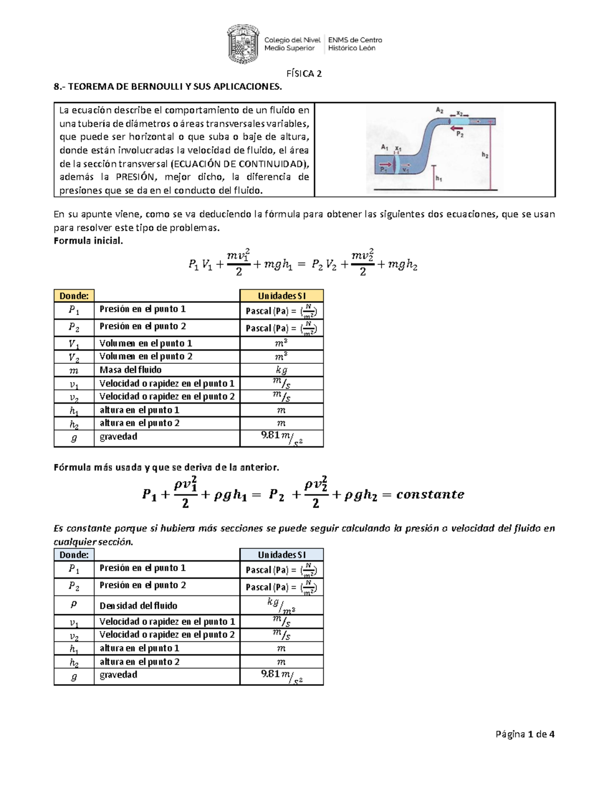 8- Teorema DE Bernoulli- Explicacion- Ejercicios Demostrativos - 8.- TEOREMA DE BERNOULLI Y SUS ...