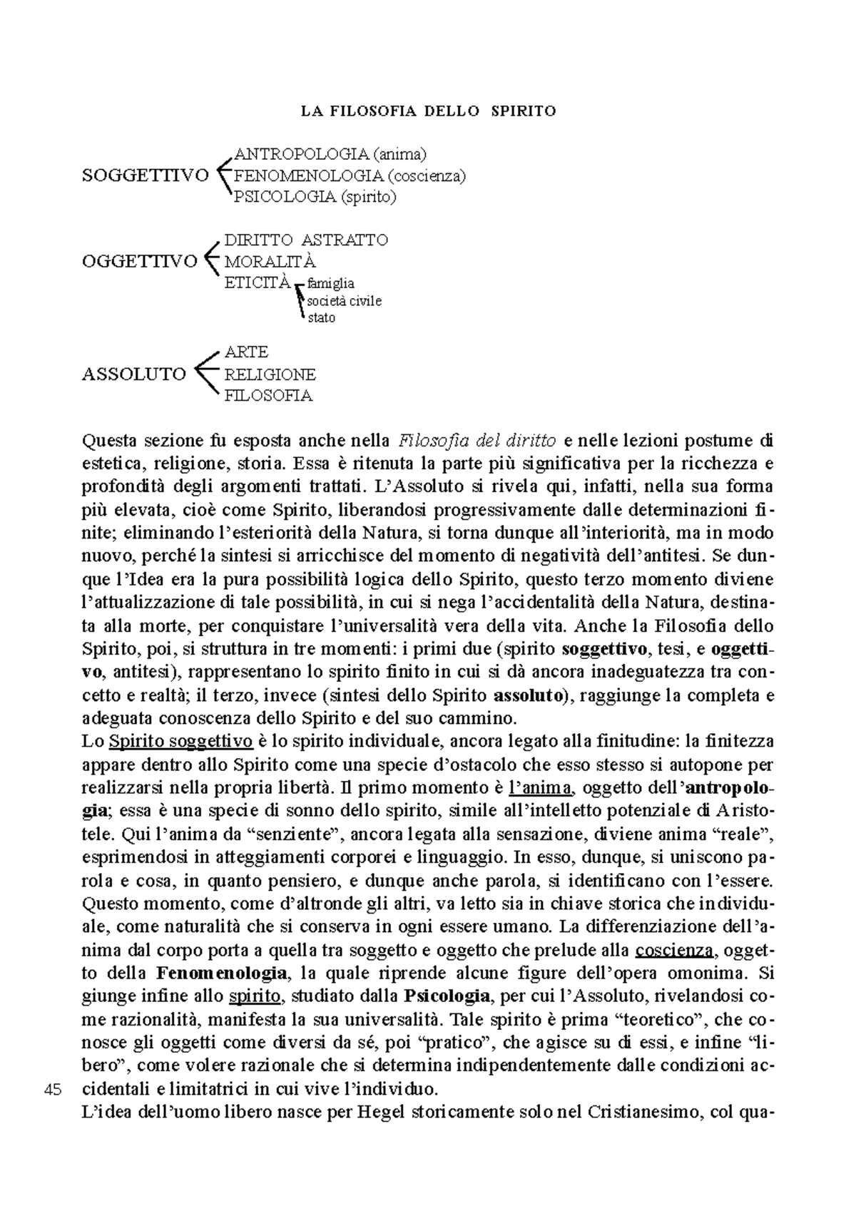 La Filosofia dello Spirito con schema (7 pp) - LA FILOSOFIA DELLO ...