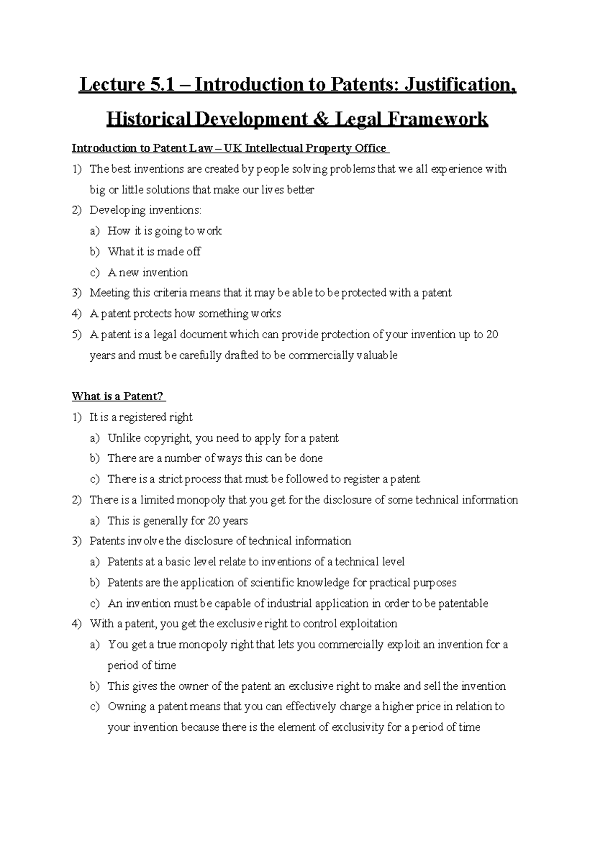 Patent - Cycle 5 - Tutorial work - Lecture 5 – Introduction to Patents: Justification ...