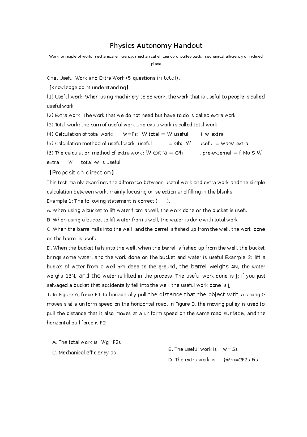 Physics Autonomy Handout - Physics Autonomy Handout Work, principle of ...