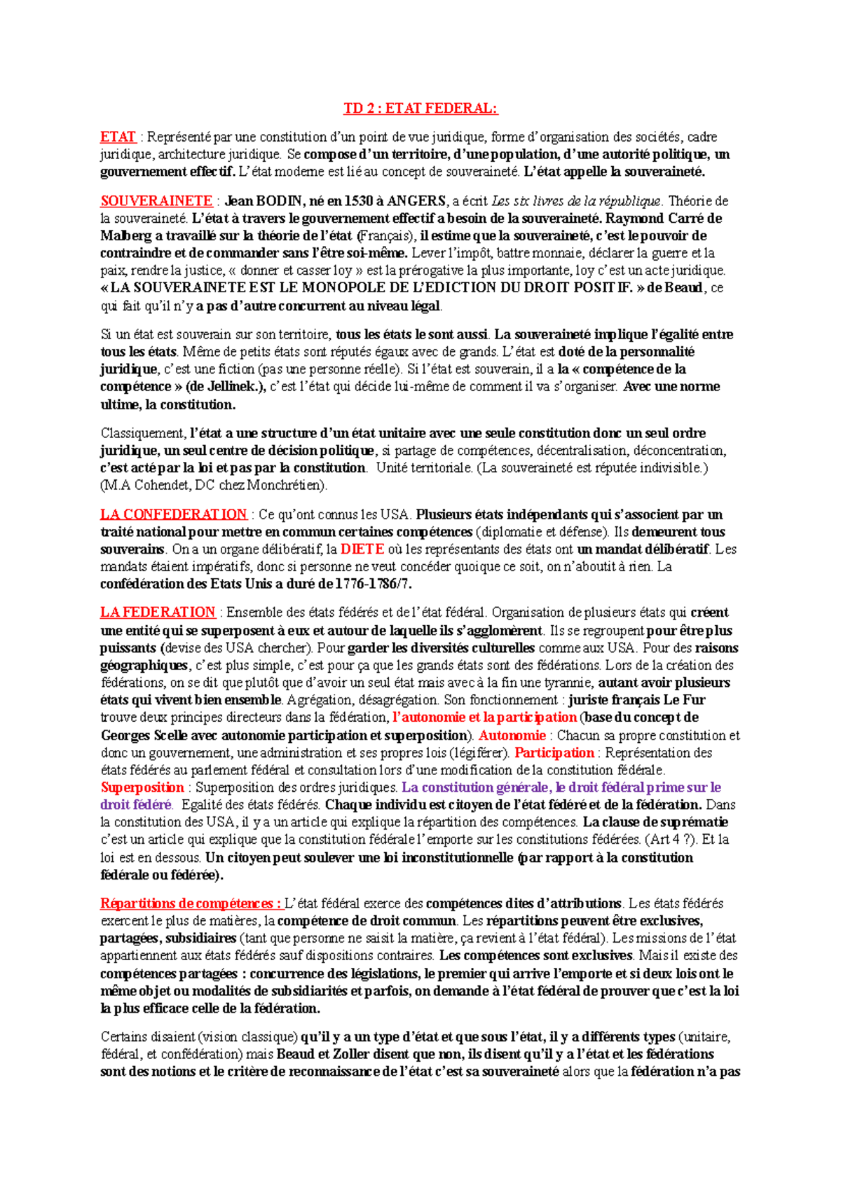 Td 2 etats federal CONSTITUTIONNEL SEM 1 L1 - TD 2 : ETAT FEDERAL: ETAT ...