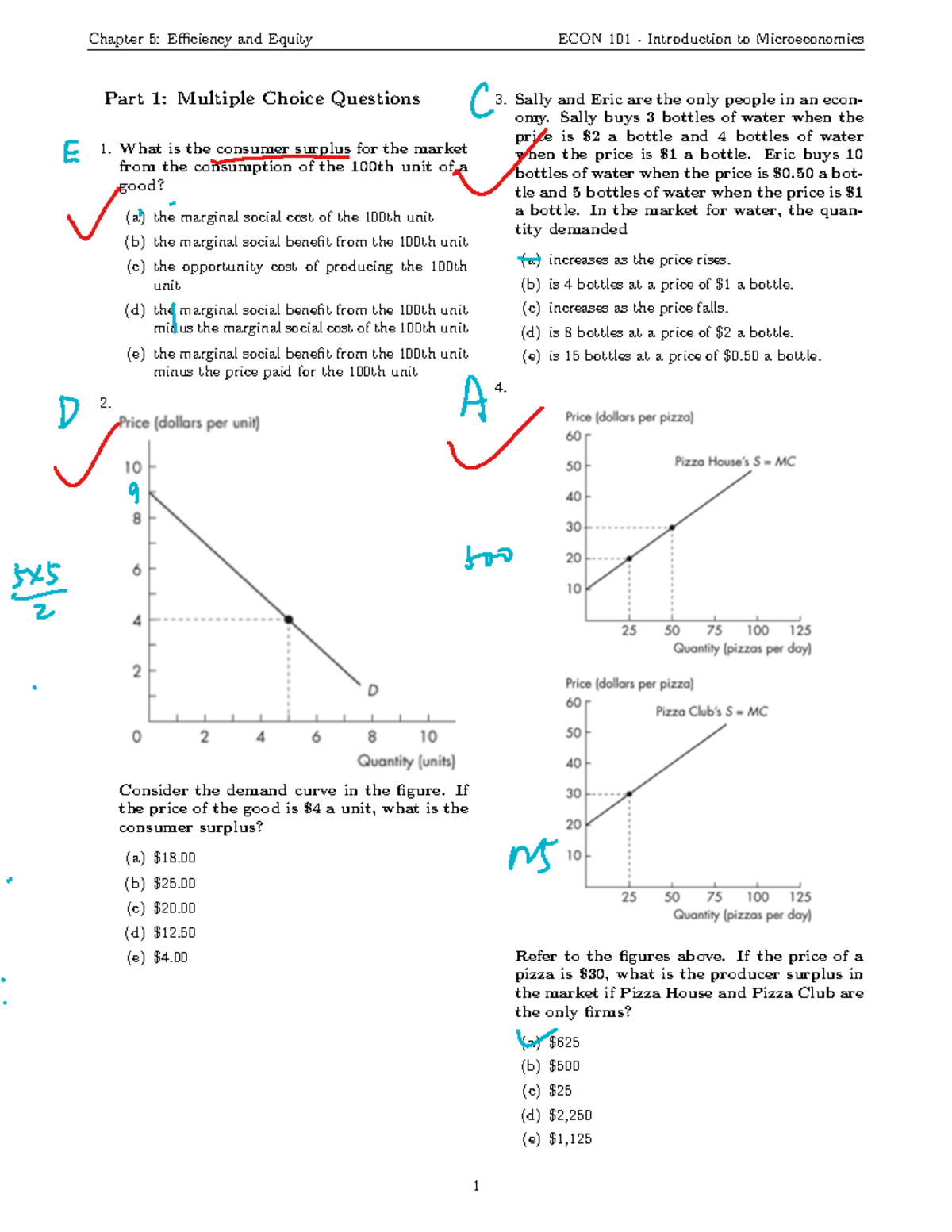Ch5 Review Questions - Part 1: Multiple Choice Questions 1 is the consumer surplus for the ...