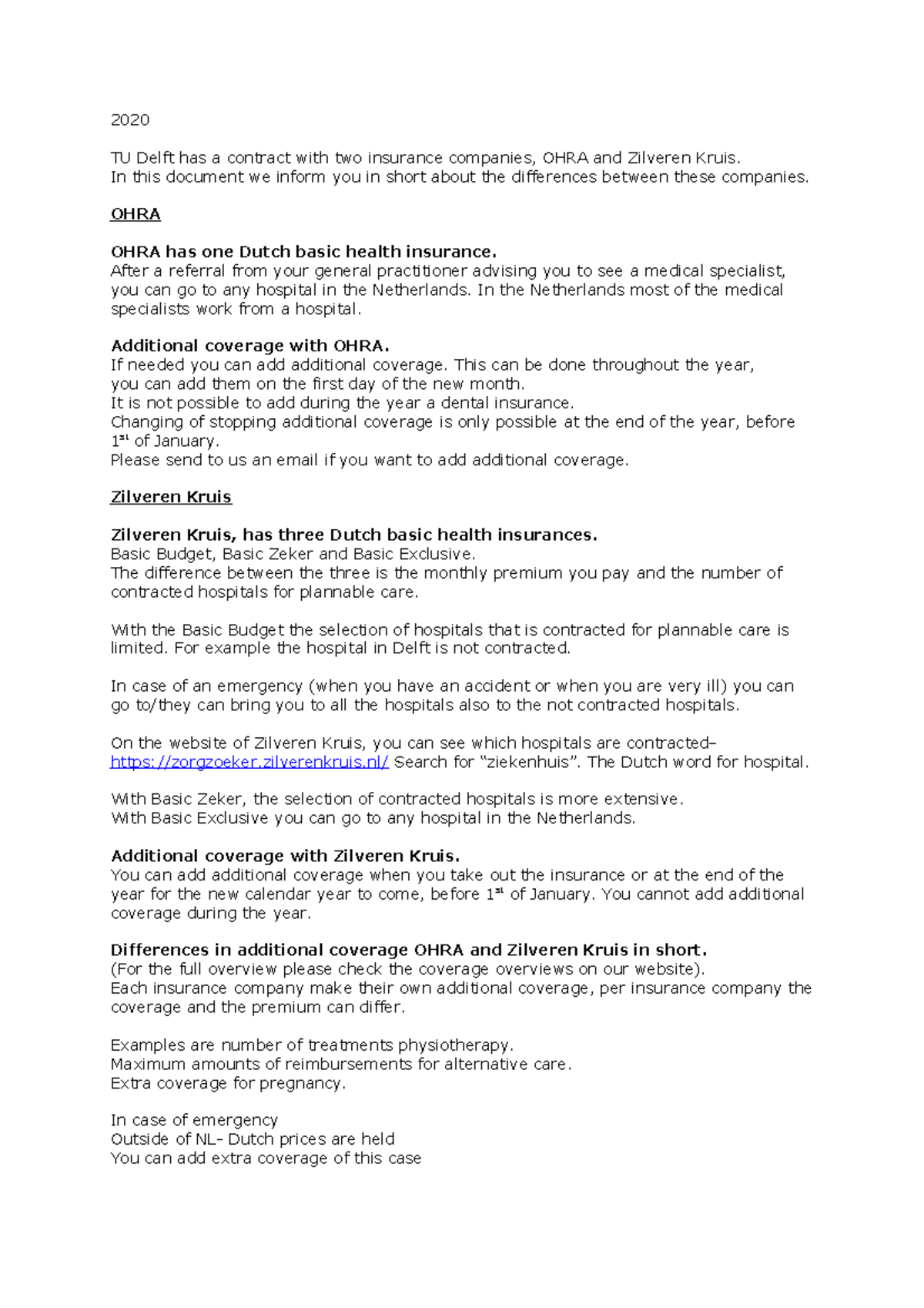 1B Bijlage 2020 Differences Dutch basis health insurance with insurance ...