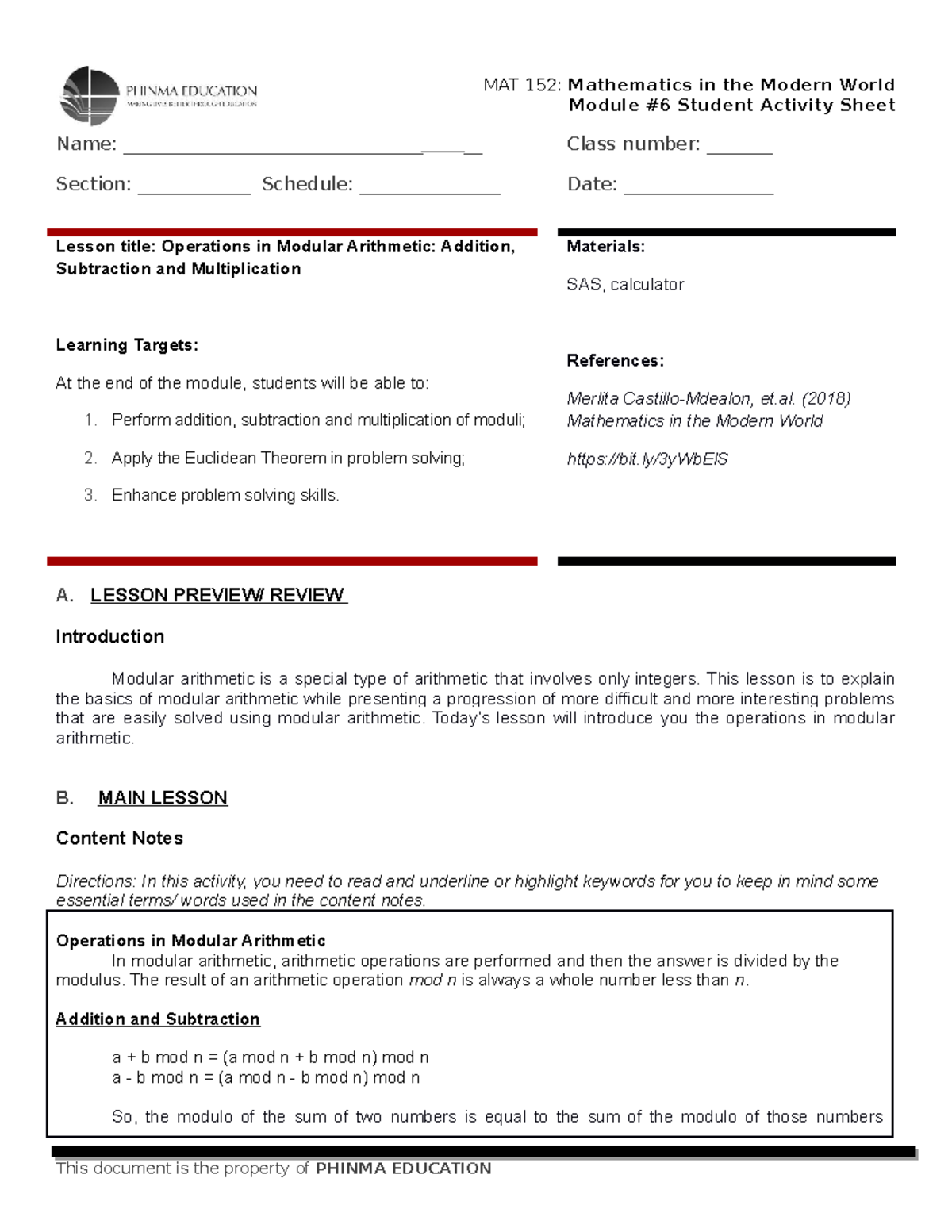 MAT-152-SAS6 - Mathematics in the Modern World - Module #6 Student ...