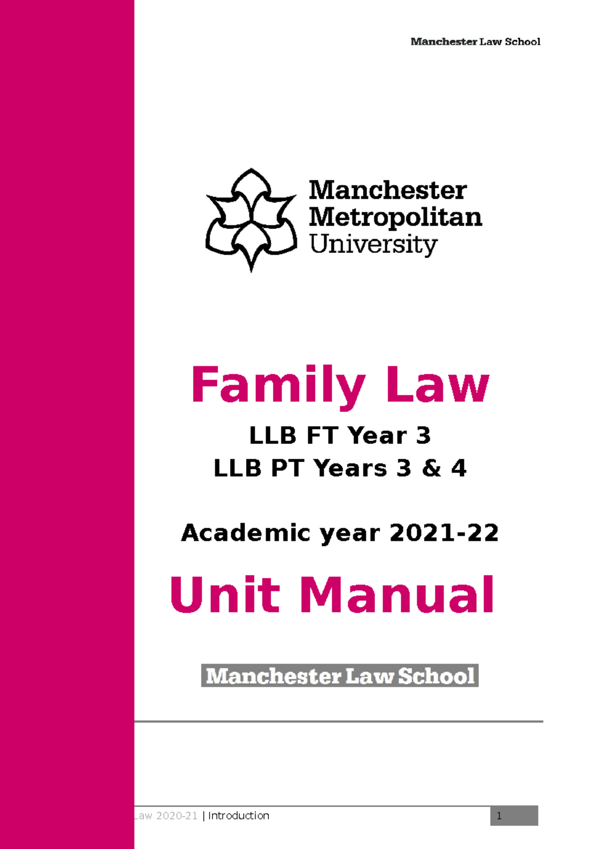 LLB Family UNIT Manual 21-22 Final - Family Law LLB FT Year 3 LLB PT ...