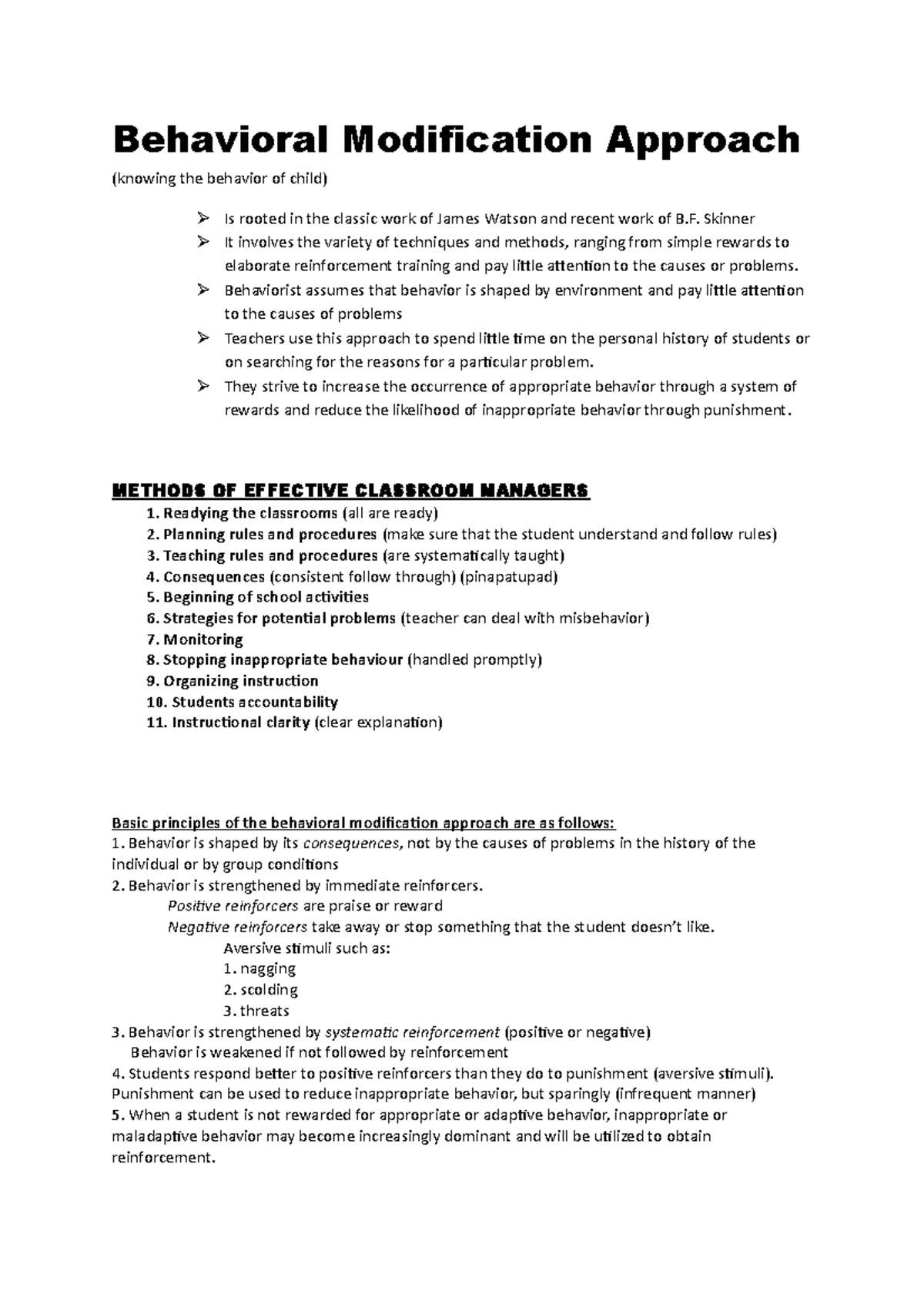 Reviewer-midterm - reviewer - Behavioral Modification Approach (knowing ...