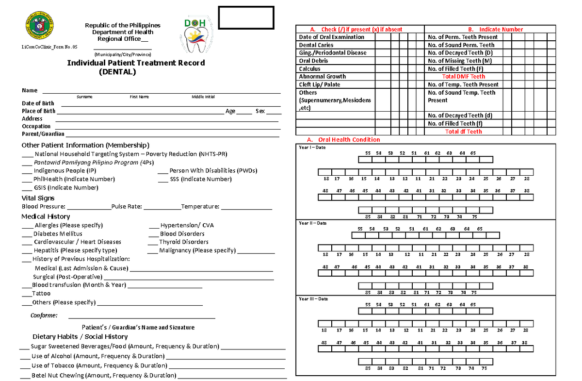 Dental FORM - Republic of the Philippines Department of Health Regional ...