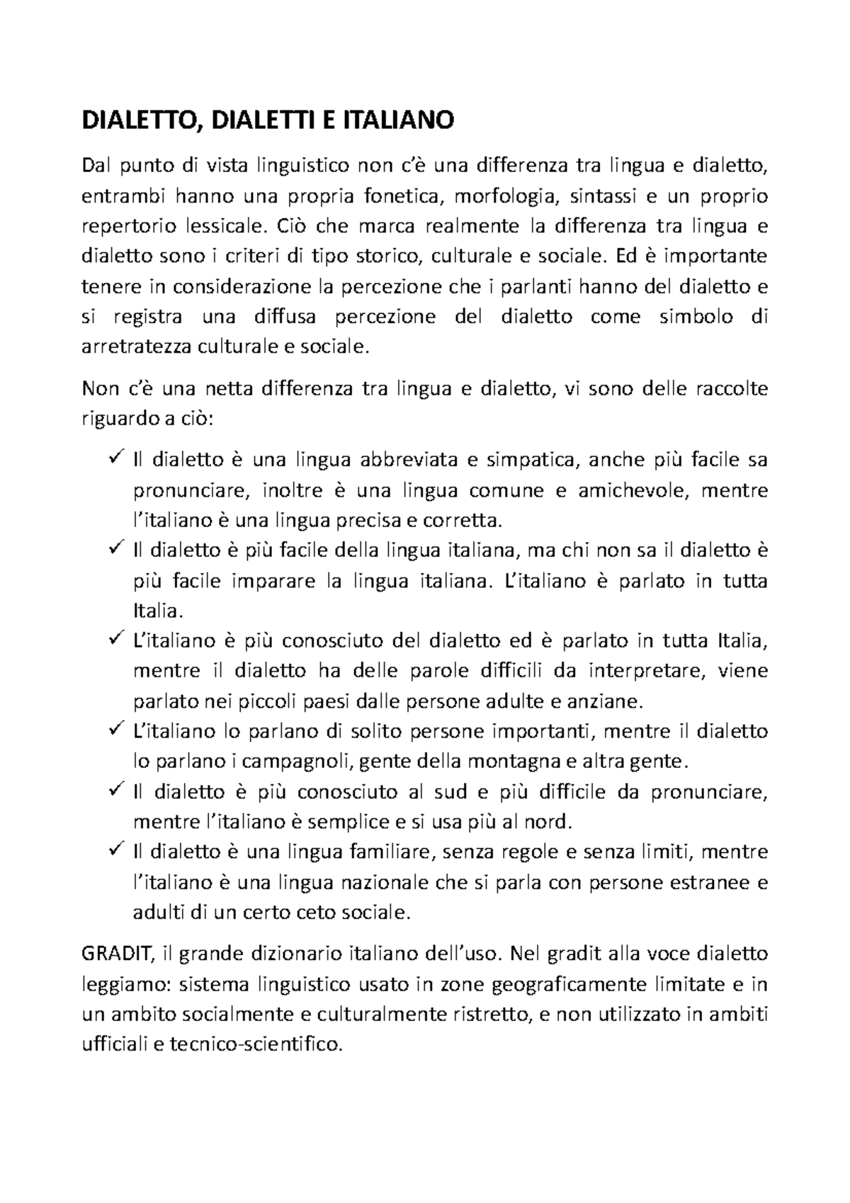 Dialetto - Lettere moderne - UNIPA - Studocu