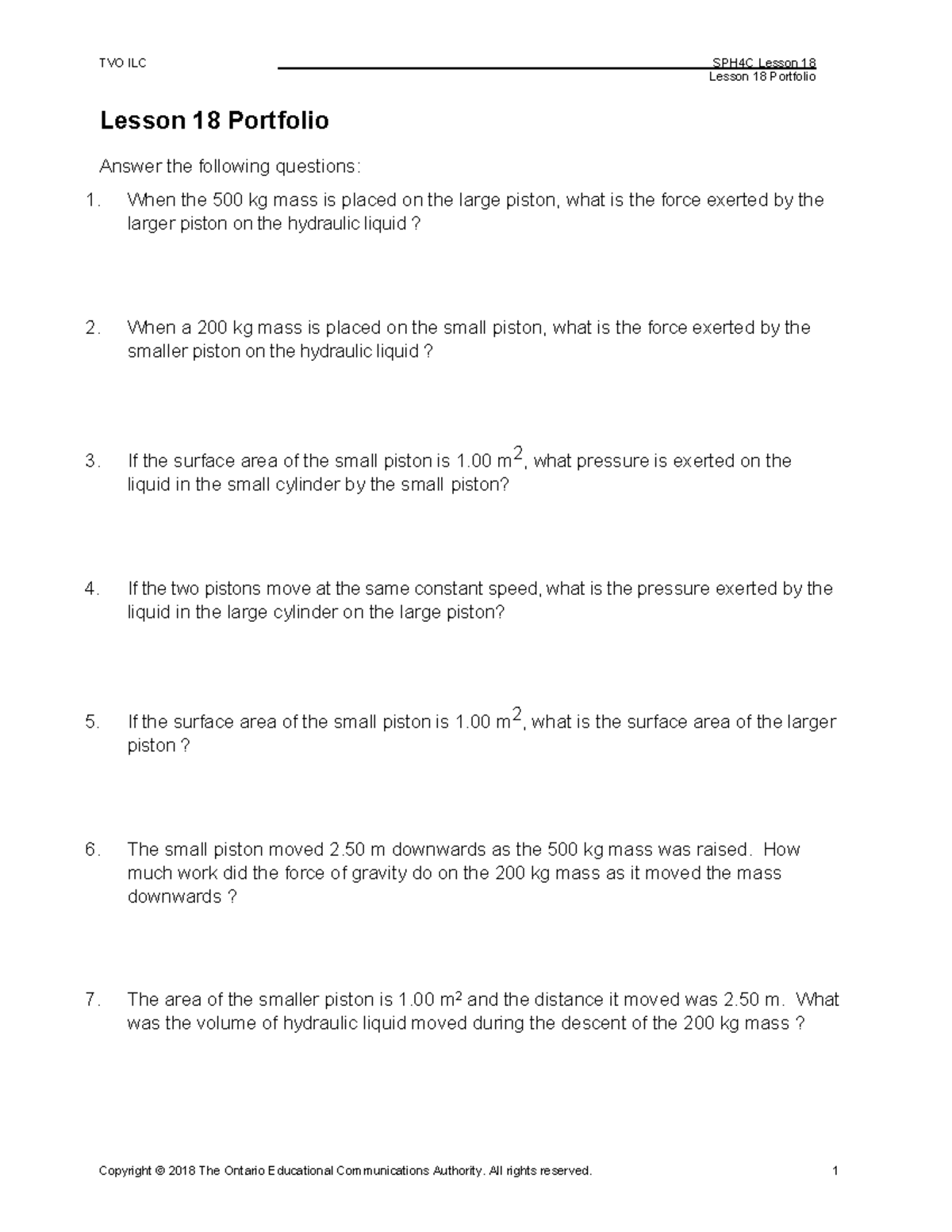 Sph4c 18 portfolio lesson 18 - TVO ILC SPH4C Lesson 18 Lesson 18 Portfolio Copyright © 2018 The ...