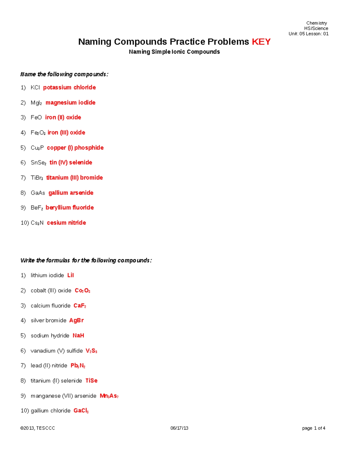 Naming Compounds Practice - Studocu