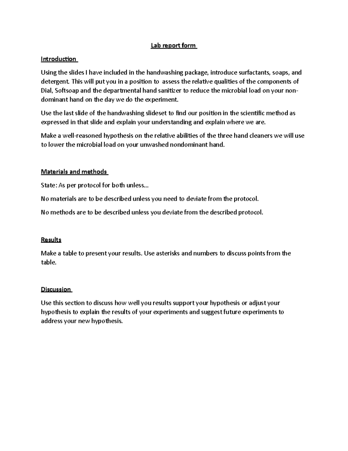2. Lab1 Handwashing report form and structure - Lab report form ...