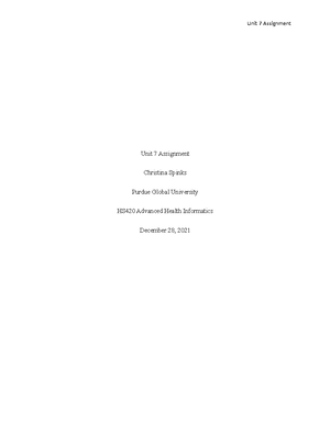 Unit 8 Example Assignment for Advanced Informatics HS420 - Value and ...