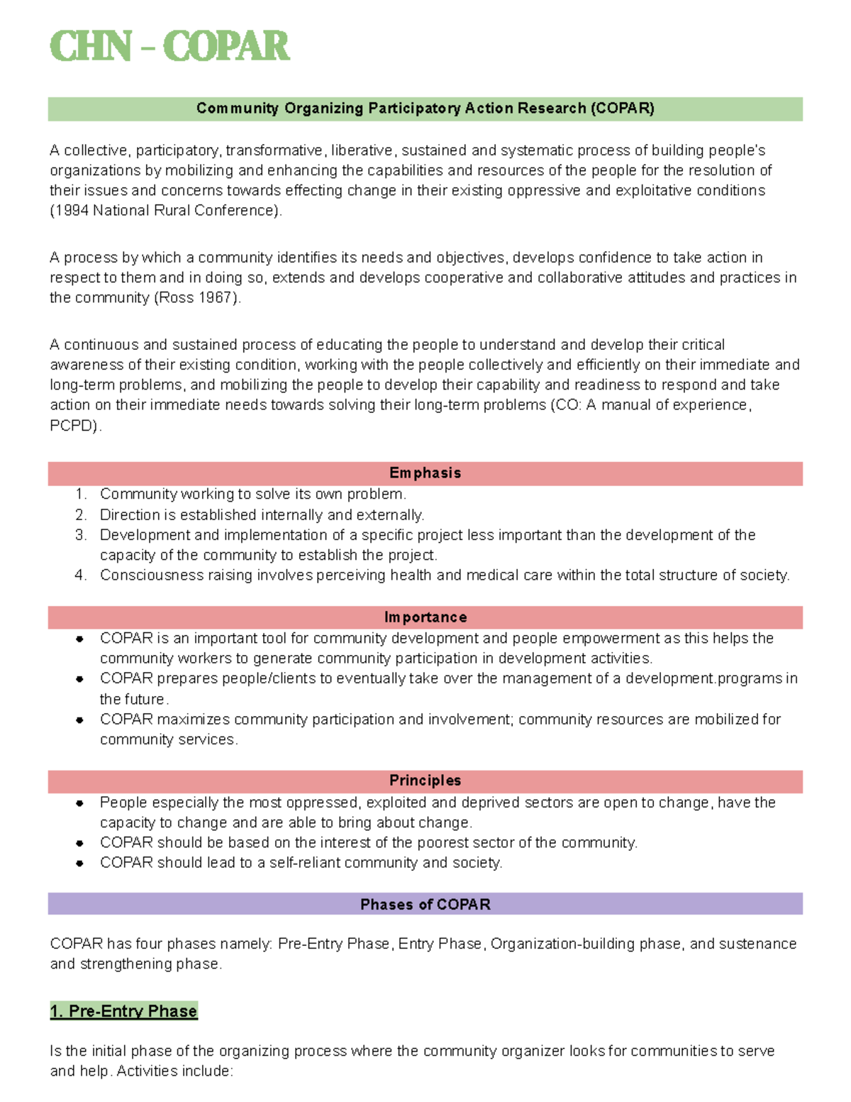 CHN - Copar - CHN - COPAR Community Organizing Participatory Action Research (COPAR) A ...
