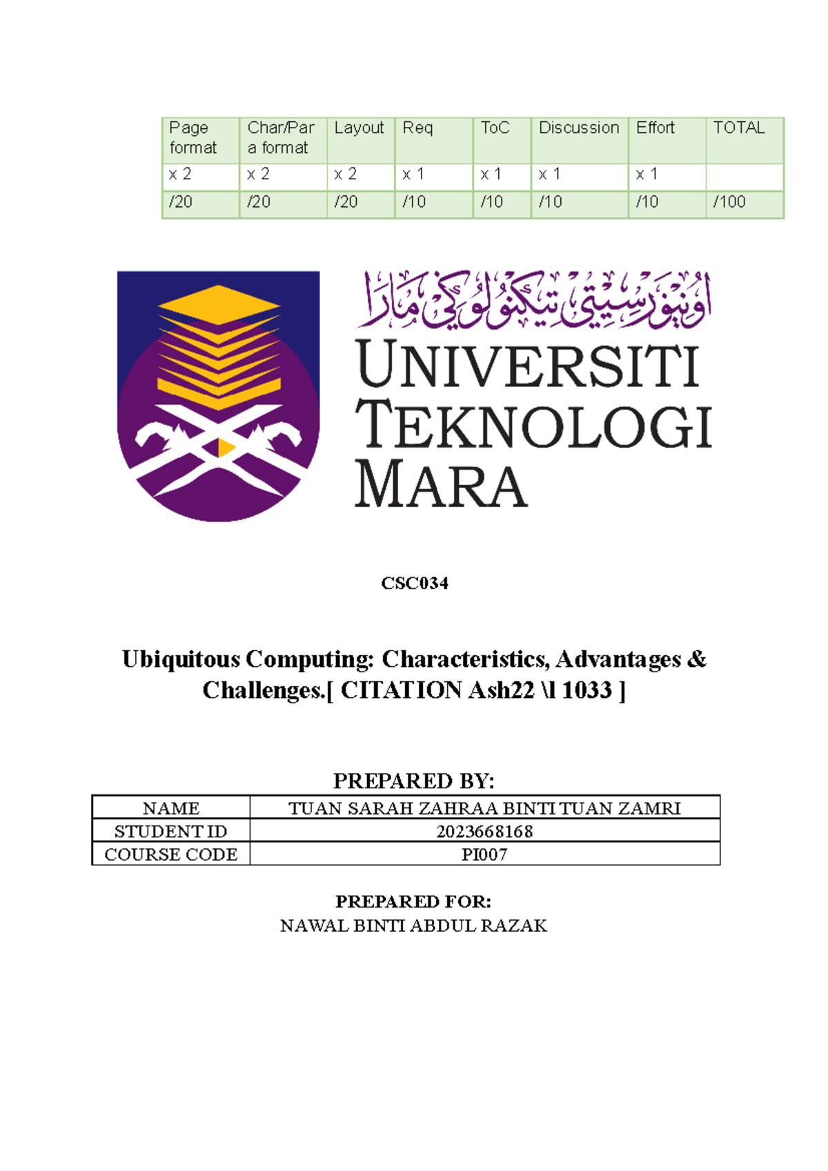 2023668168 Assignment 1 - CSC Ubiquitous Computing: Characteristics, Advantages & Challenges ...