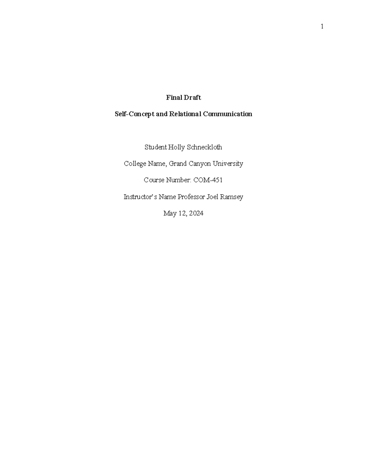 Self-Concept and relational communication Paper final - Final Draft ...