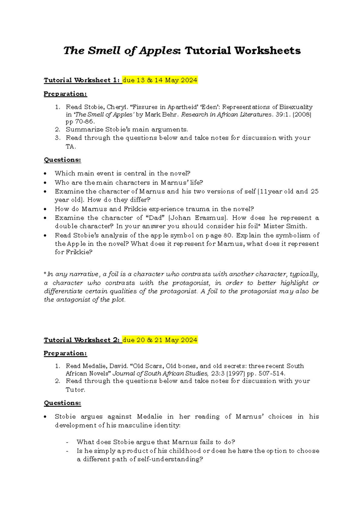 The Smell of Apples Tutorial Worksheet 1 2 - The Smell of Apples: Tutorial Worksheets Tutorial ...