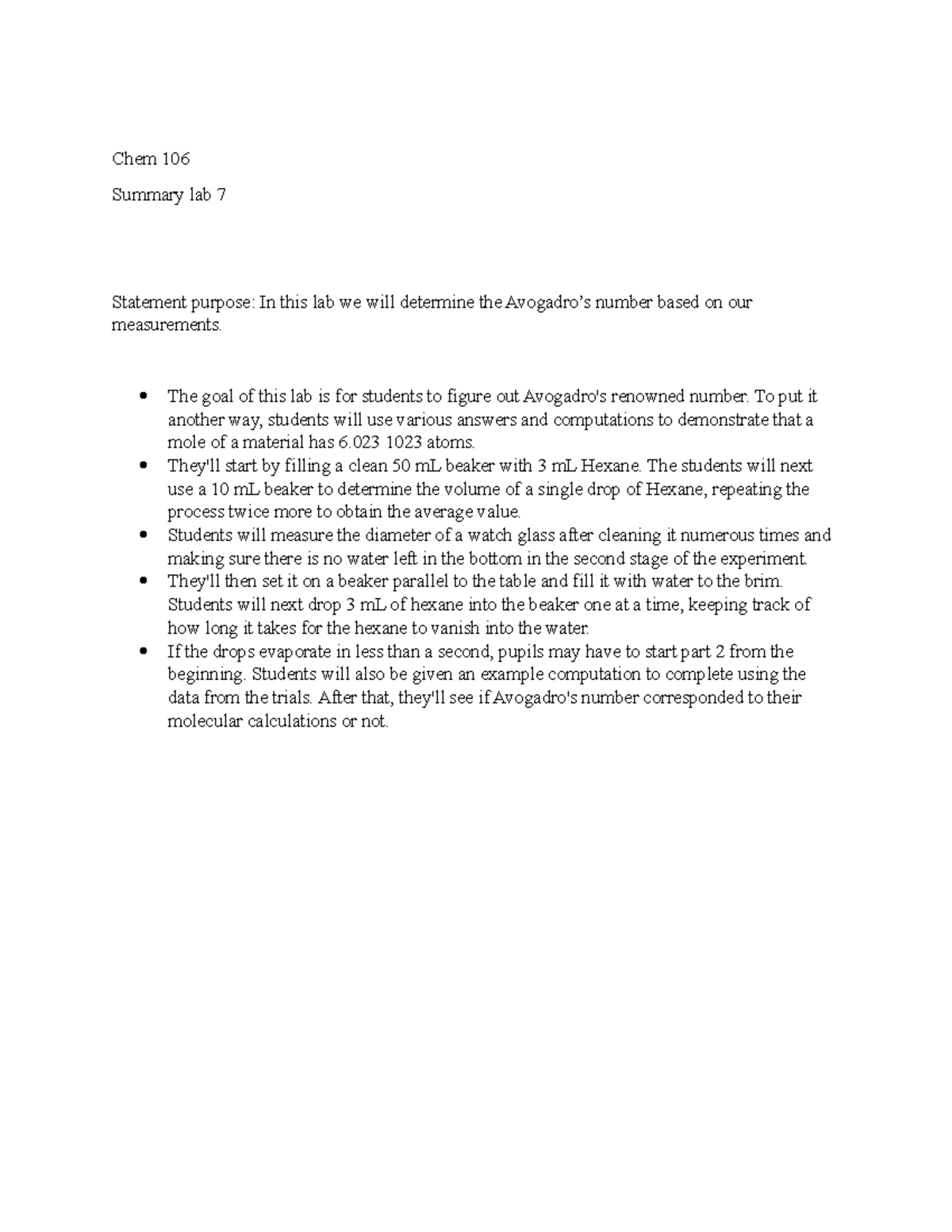 Summary lab 7 - Chem 106 Summary lab 7 Statement purpose: In this lab ... Summary lab 7 - Chem 106 Summary lab 7 Statement purpose: In this lab ...