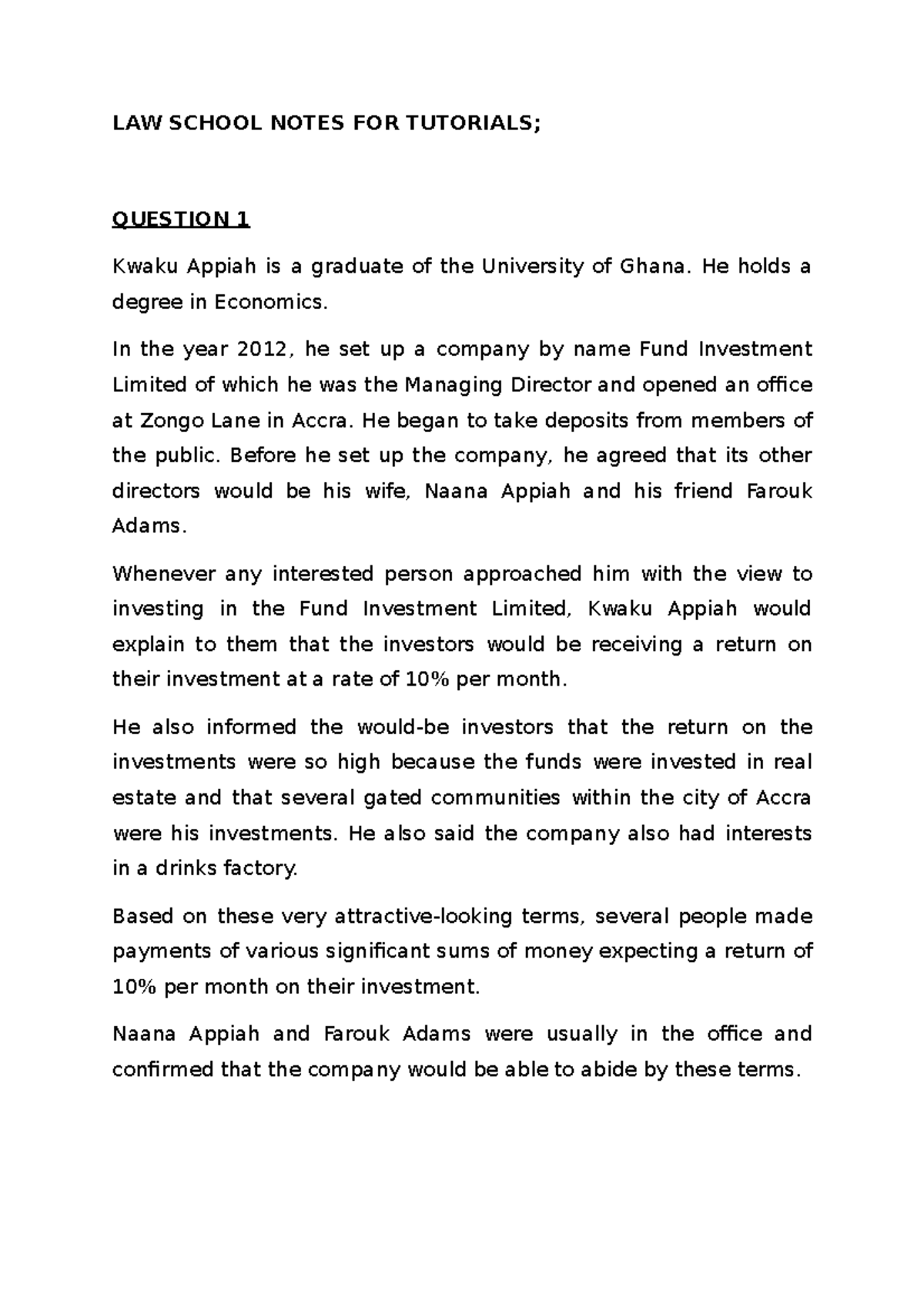 LAW School Notes FOR Tutorials -1 - LAW SCHOOL NOTES FOR TUTORIALS ...