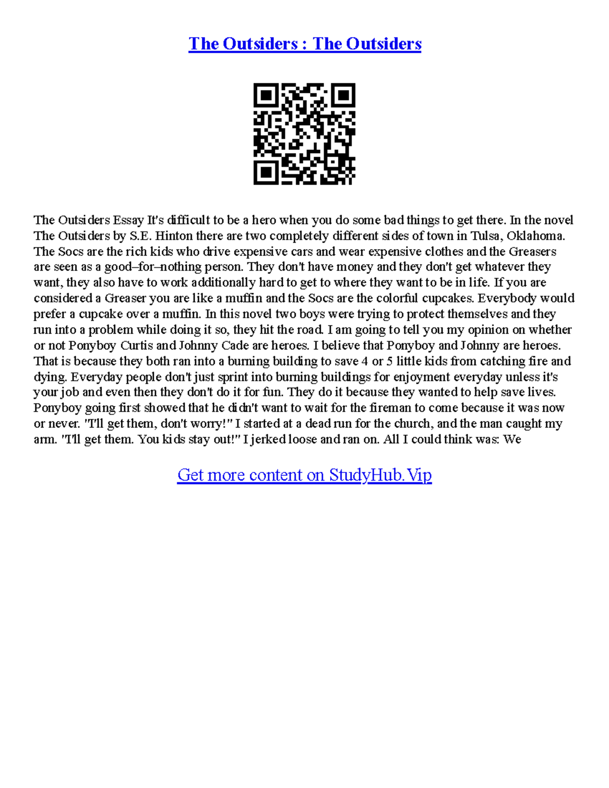 The Outsiders Essay Questions And Answers - The Outsiders : The ...