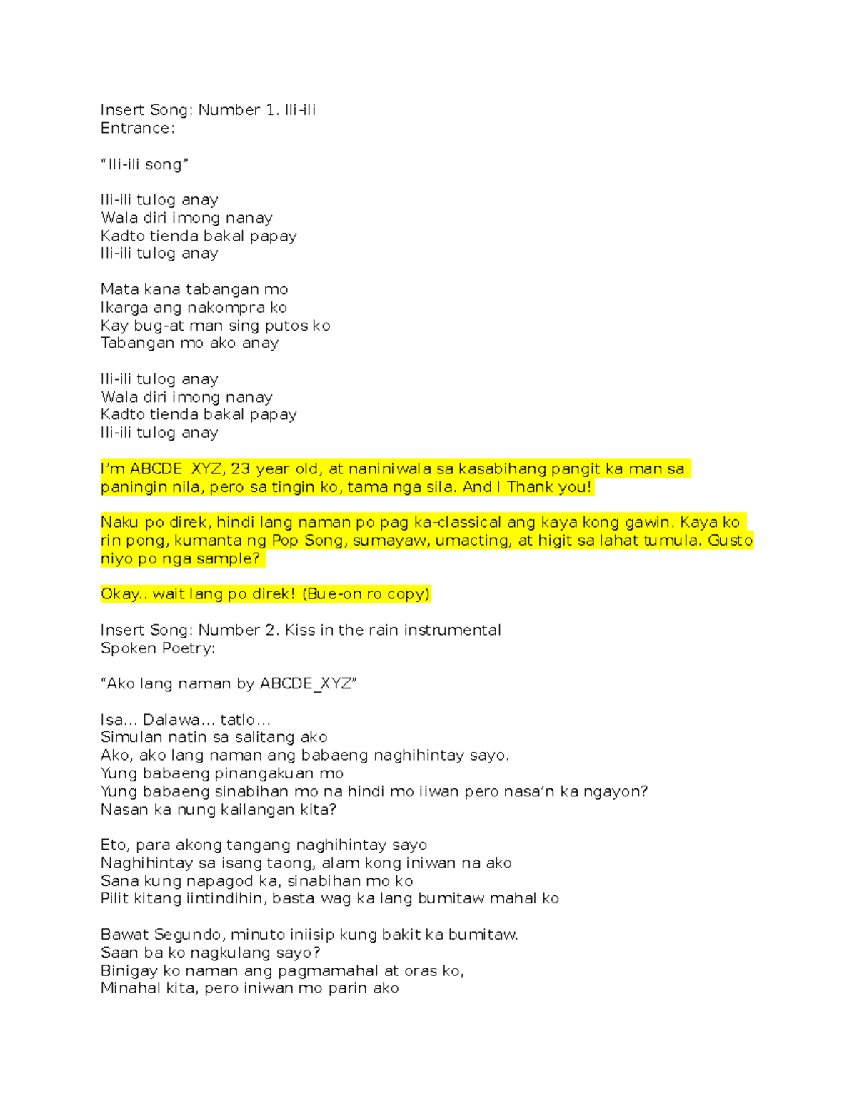 Got Talent by Abcde - Insert Song: Number 1. Ili-ili Entrance: “Ili-ili ...