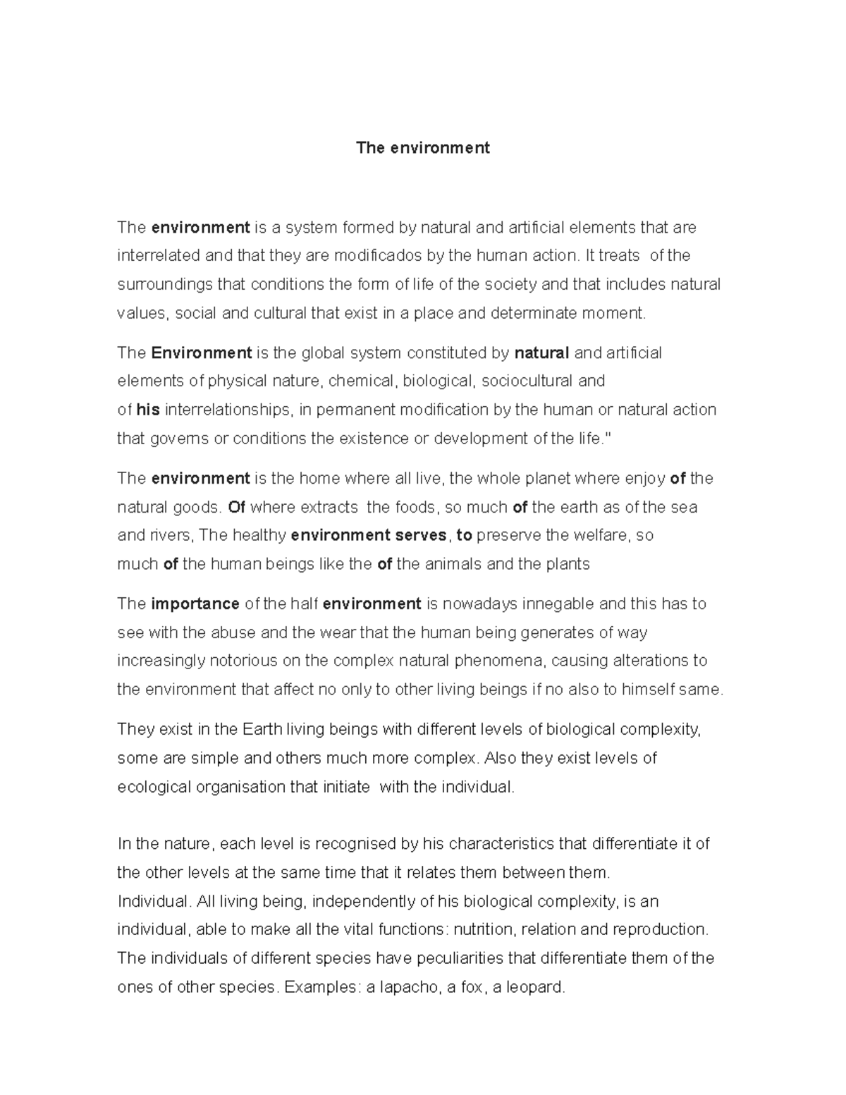 The environment - The environment The environment - Studocu