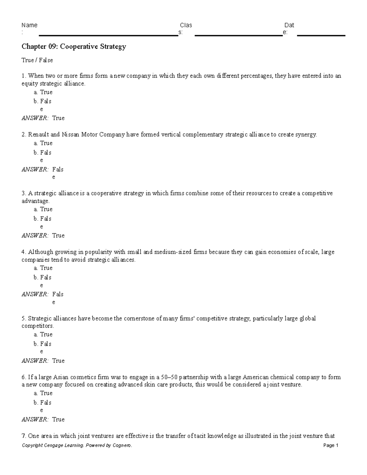 Chapter 09 Cooperative Strategy - : s: e: Chapter 09: Cooperative ...