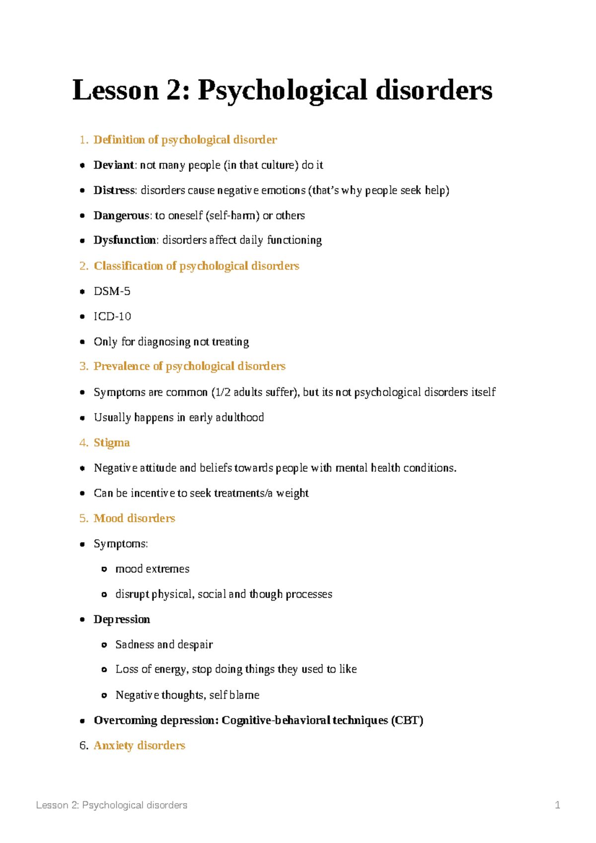 Lesson 2 Psychological disorders - Lesson 2: Psychological disorders 1 ...