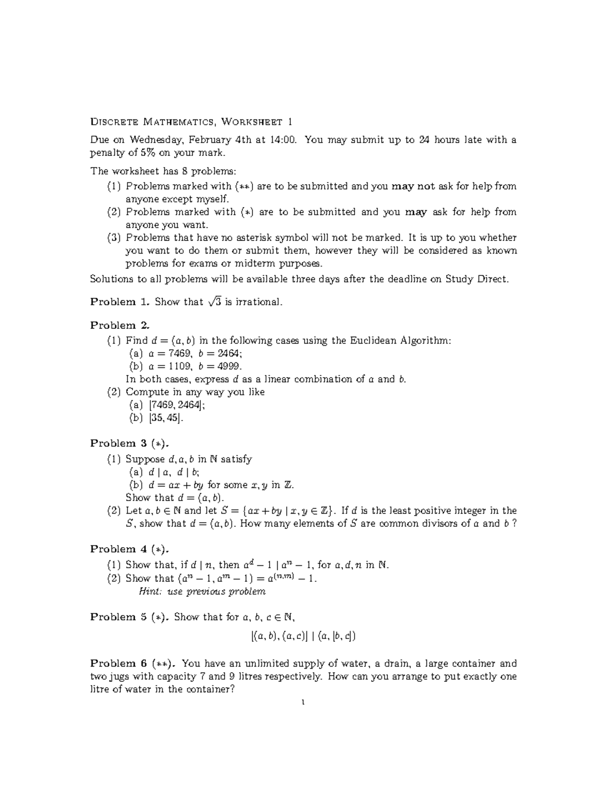Discrete mathematics worksheet 1 - Discrete Mathematics, Worksheet 1 ...