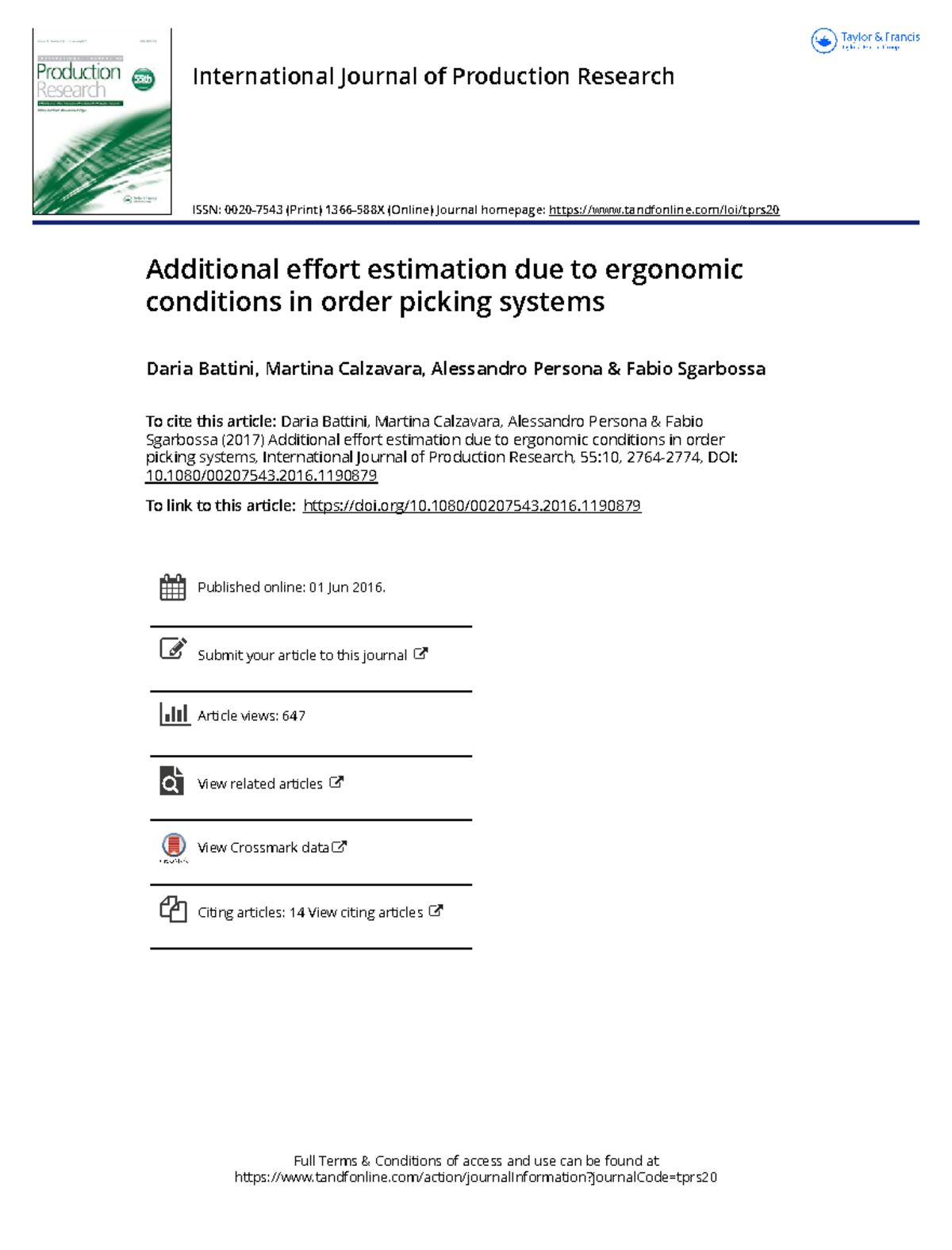 Additional effort estimation due to ergonomic conditions in order picking systems - 1080/ ...