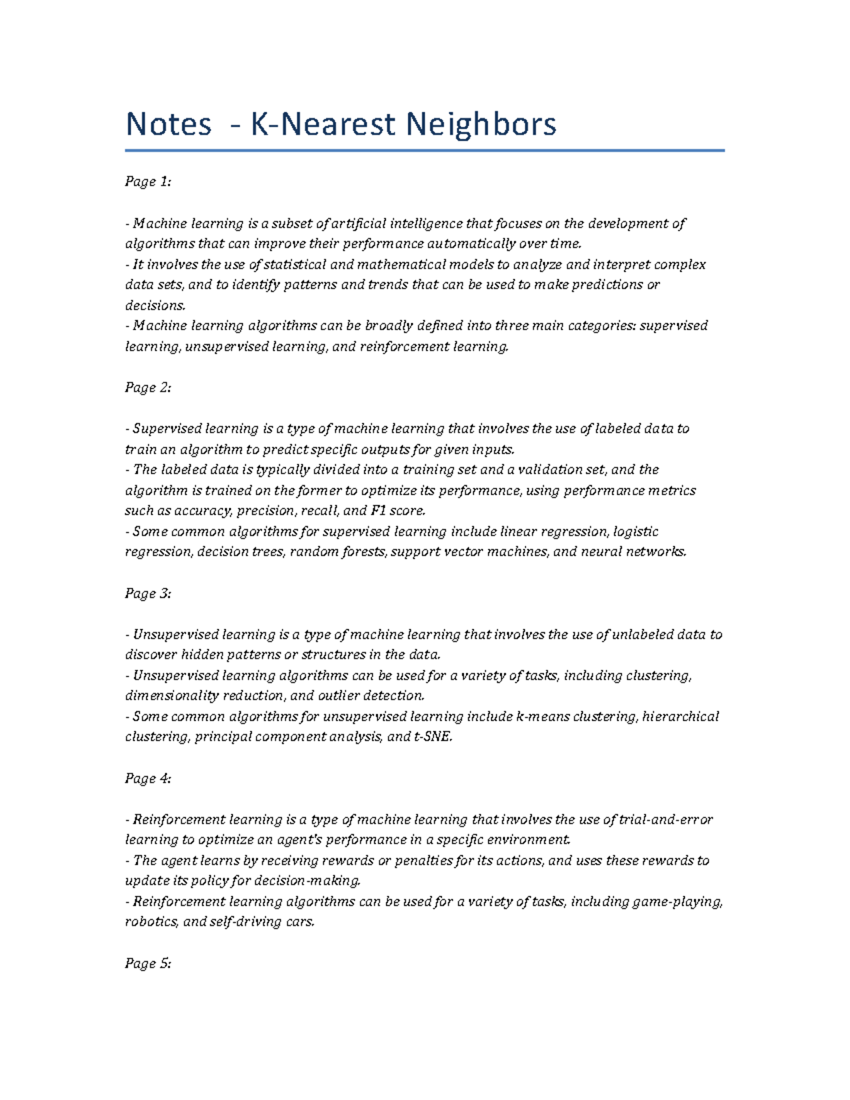 Lecture notes - K-Nearest Neighbors - Notes - K-Nearest Neighbors Page ...