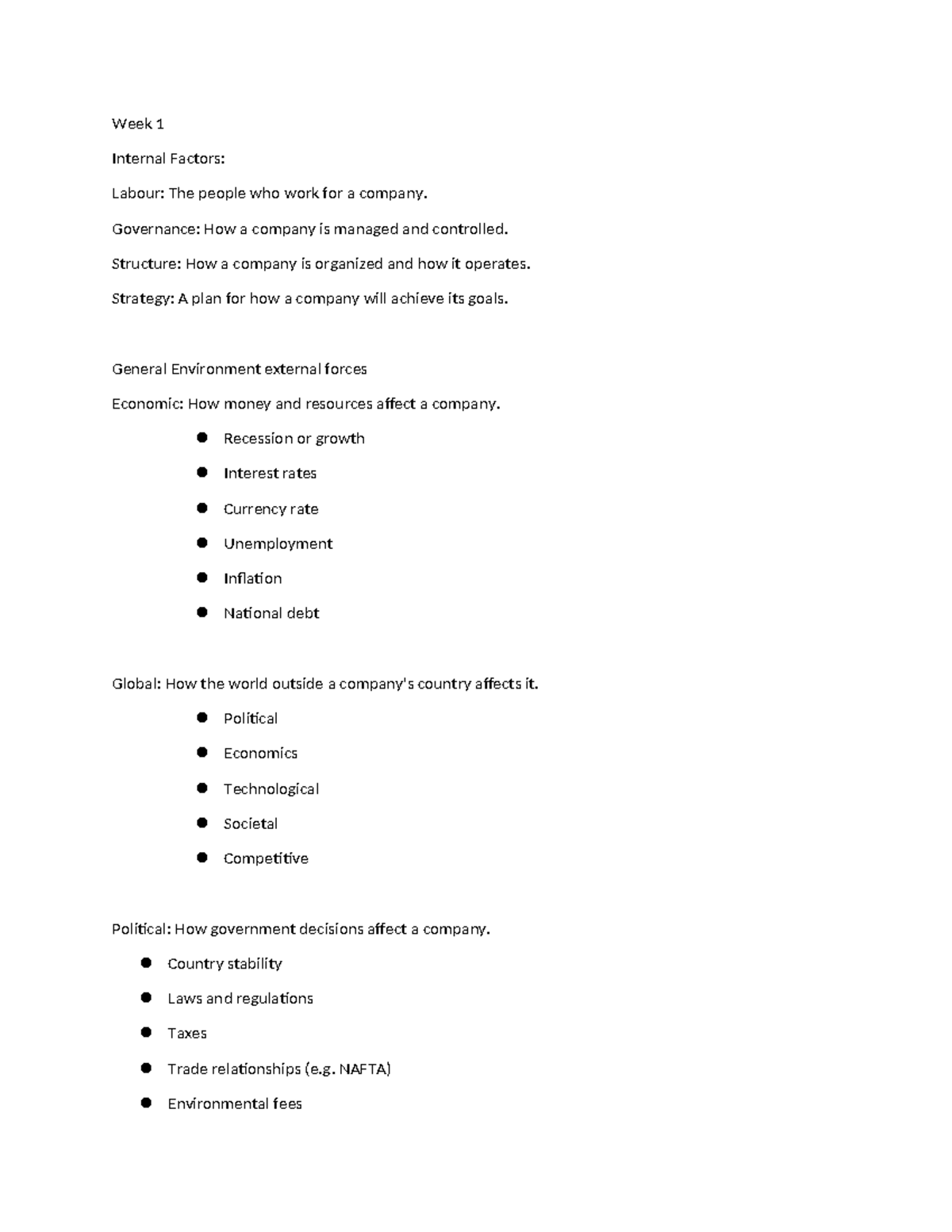 Adms 1000 midterm notes - Week 1 Internal Factors: Labour: The people ...