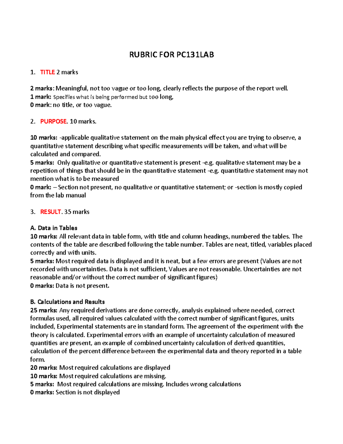 Physics Lab Rubric - Lab Report Requirements are outlined within this ...