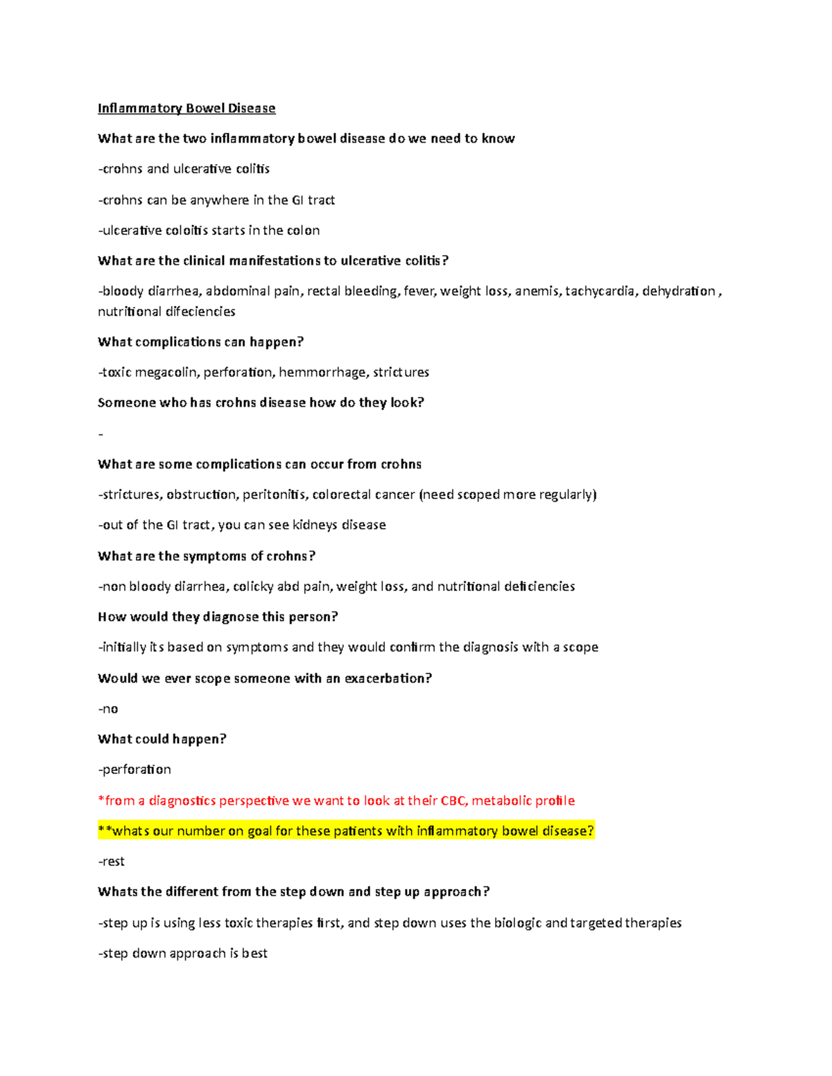 Inflammatory Bowel Disease - Studocu