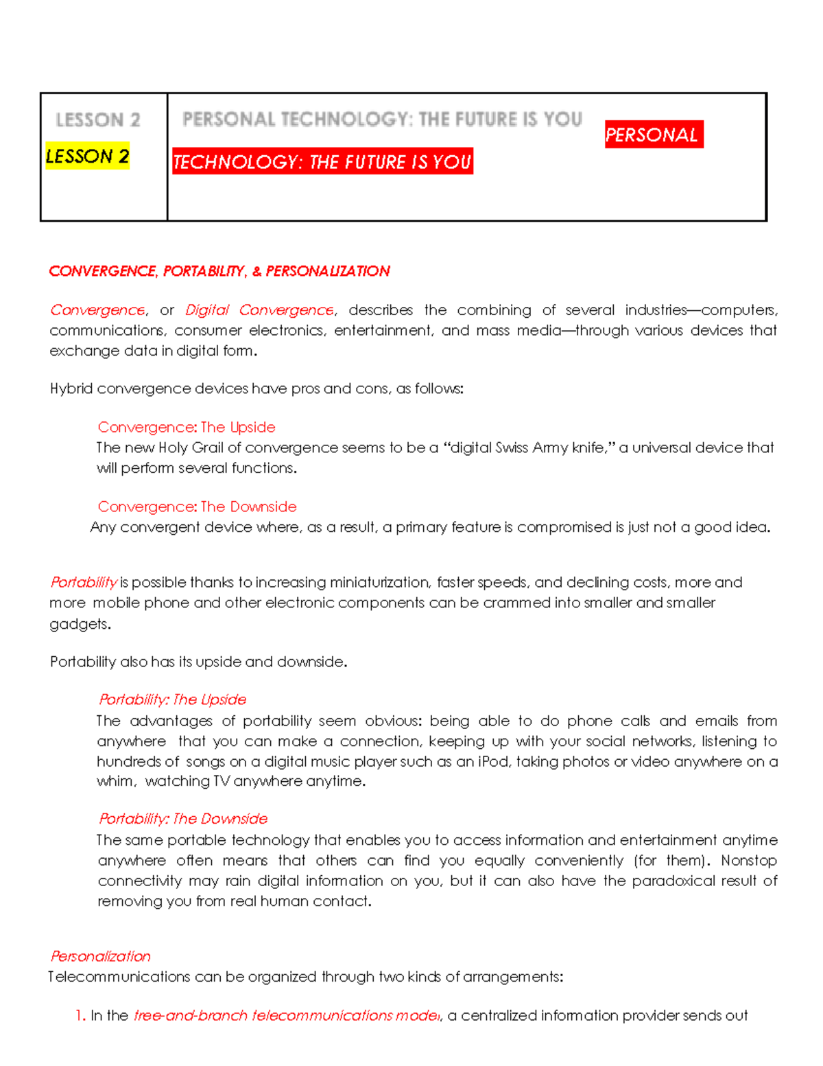 Lesson 2 - Personal Technology, THE Future IS YOU - LESSON 2 PERSONAL ...