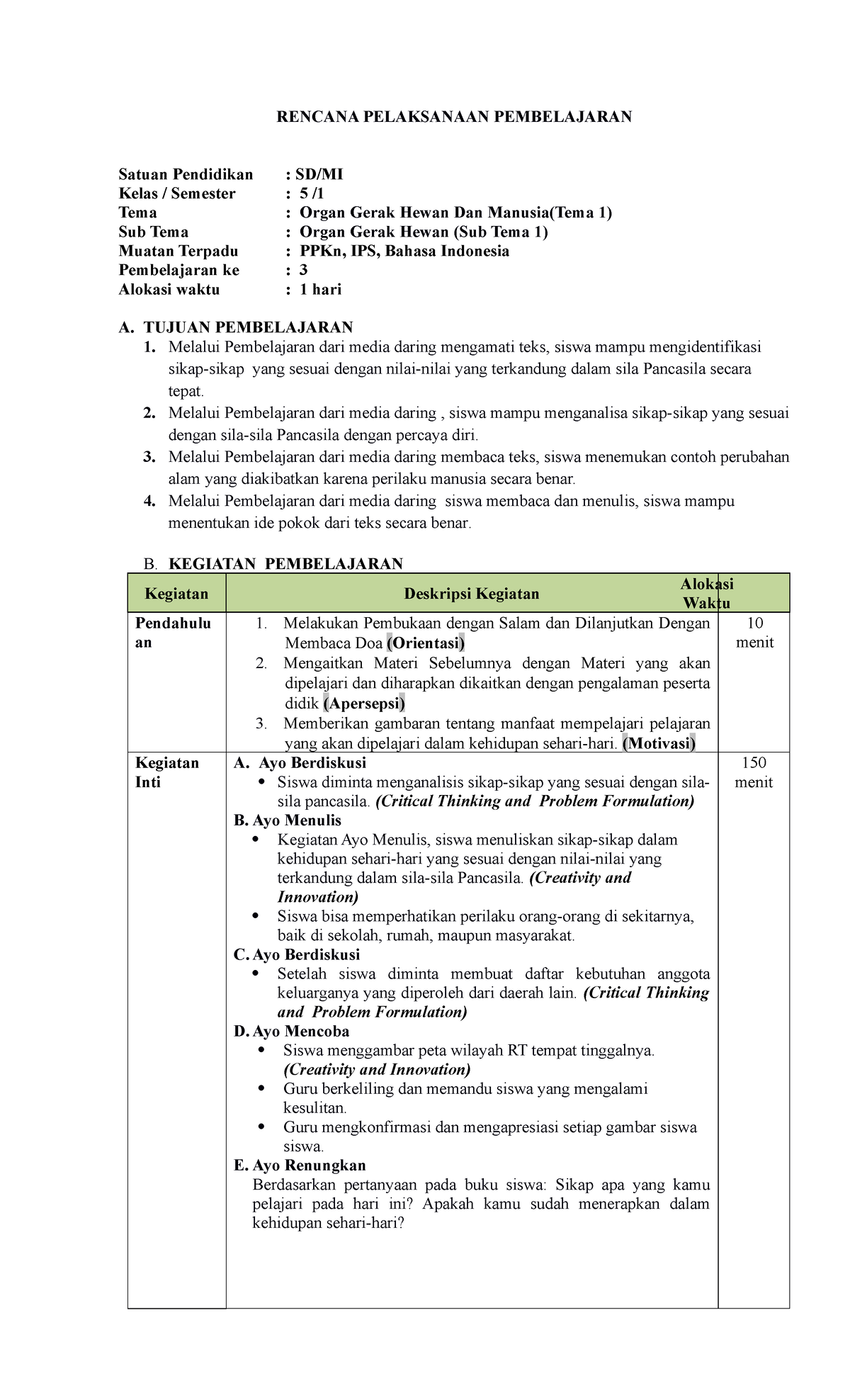 Pembelajaran 3 - rpp - RENCANA PELAKSANAAN PEMBELAJARAN Satuan ...