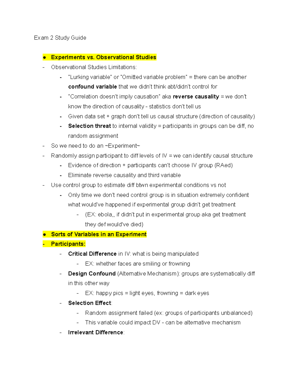 Exam 2 Study Guide - PSY 0036 Research Methods Lecture - Professor ...