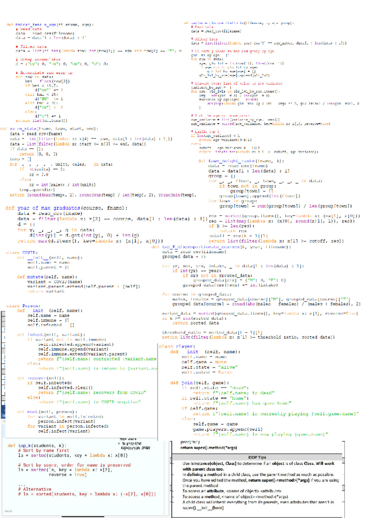 Cs1010s pe2 cheatsheet - def riance_glucose_statistic(filename, k, age_group) : def bmicat - Studocu