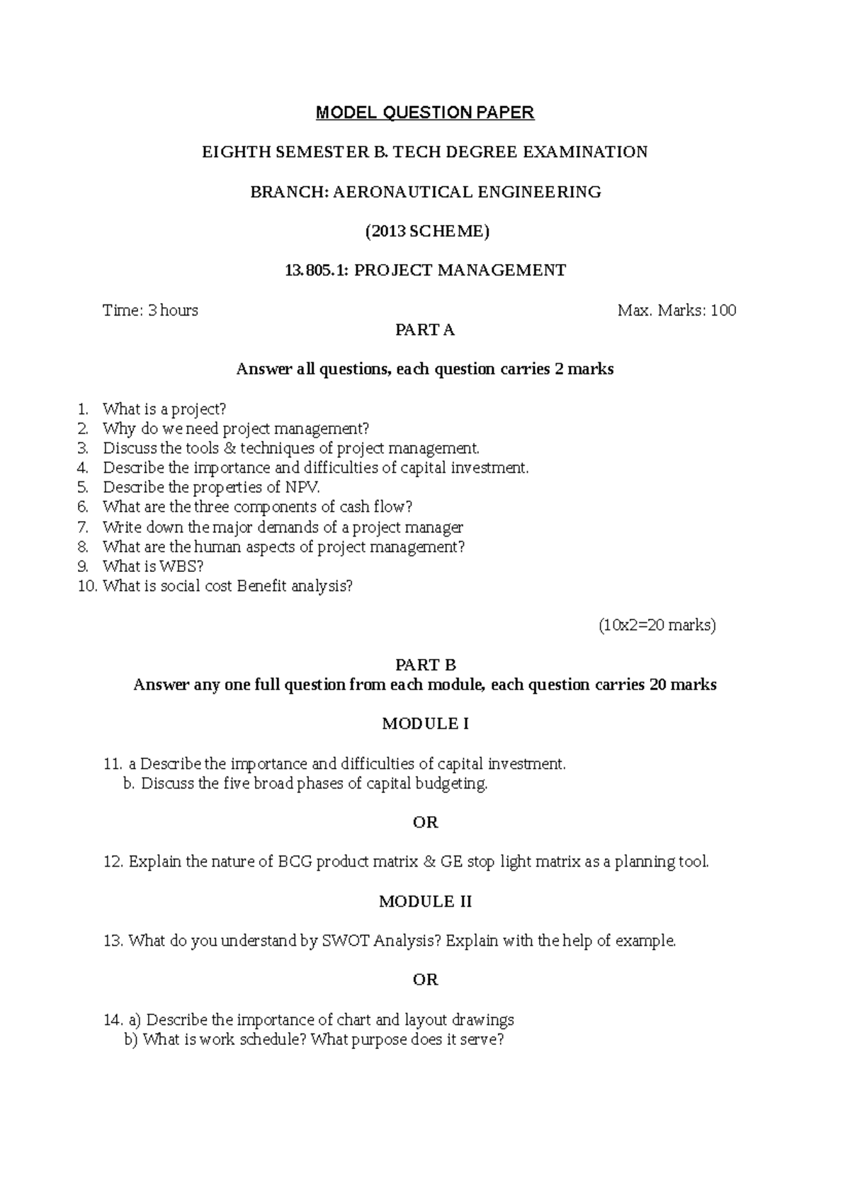 Project Management Question Paper - MODEL QUESTION PAPER EIGHTH ...