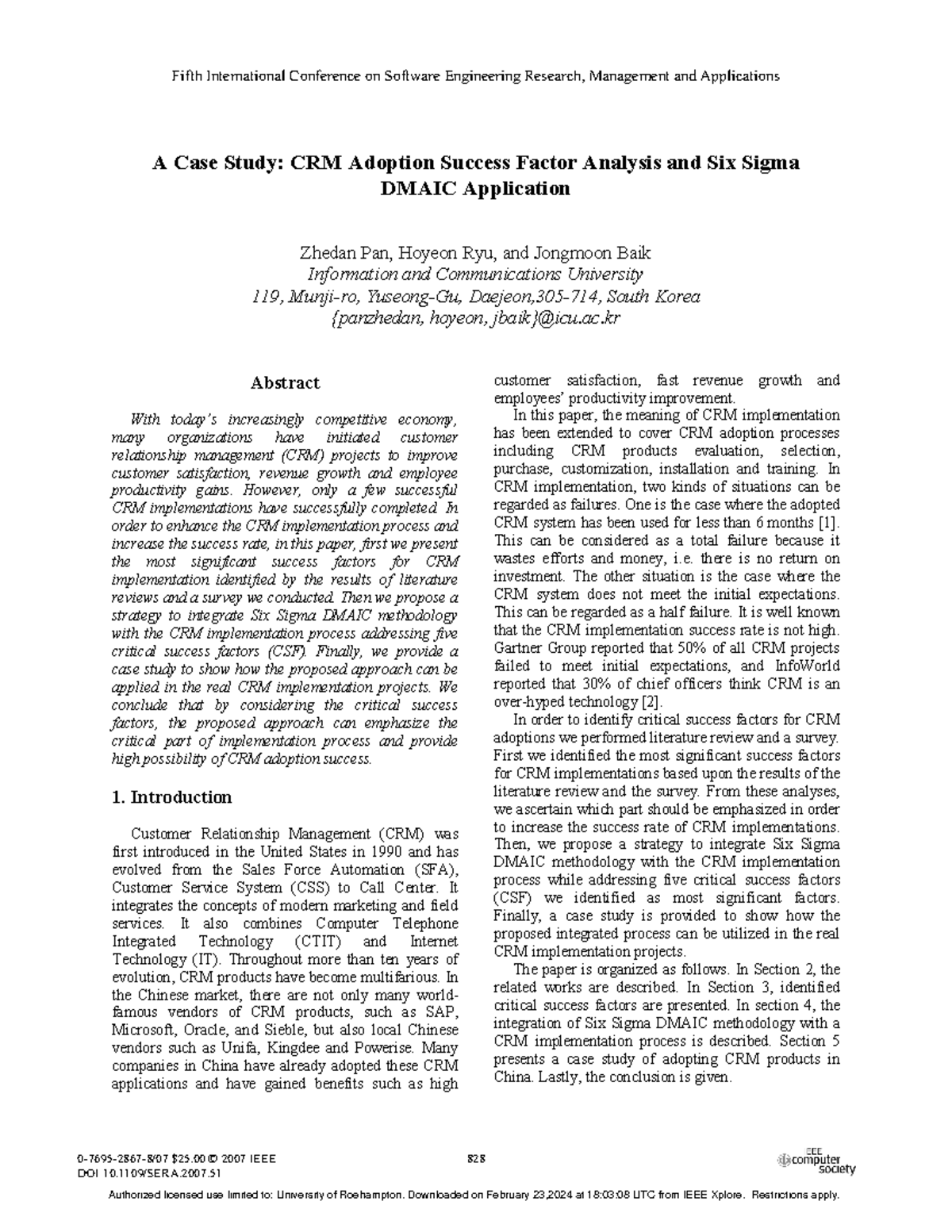 A Case Study CRM Adoption Success Factor Analysis and Six Sigma Dmaic Application - A Case Study ...